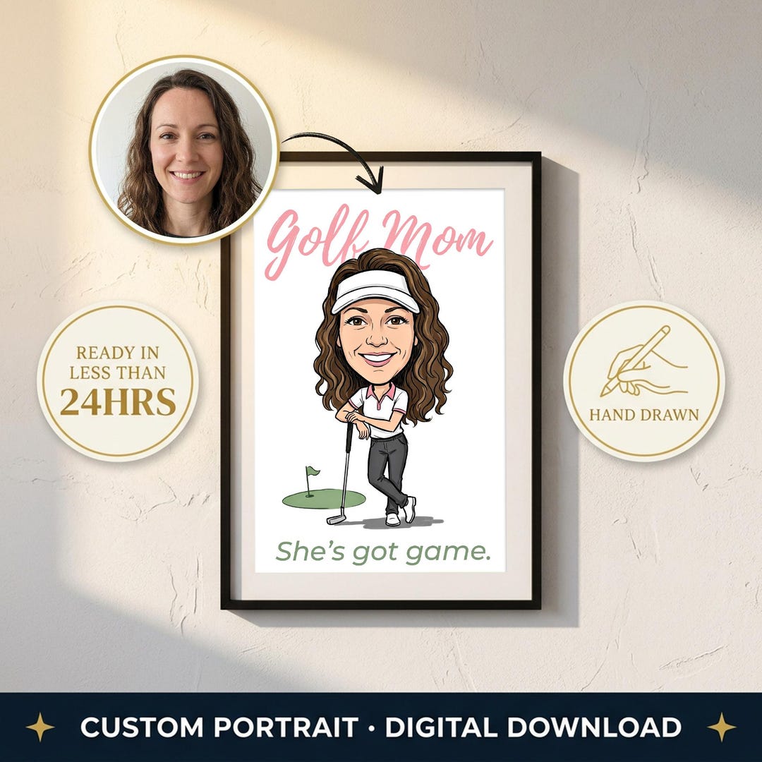 Golf Mom Caricature Portrait – Custom Cartoon Drawing From Photo ...