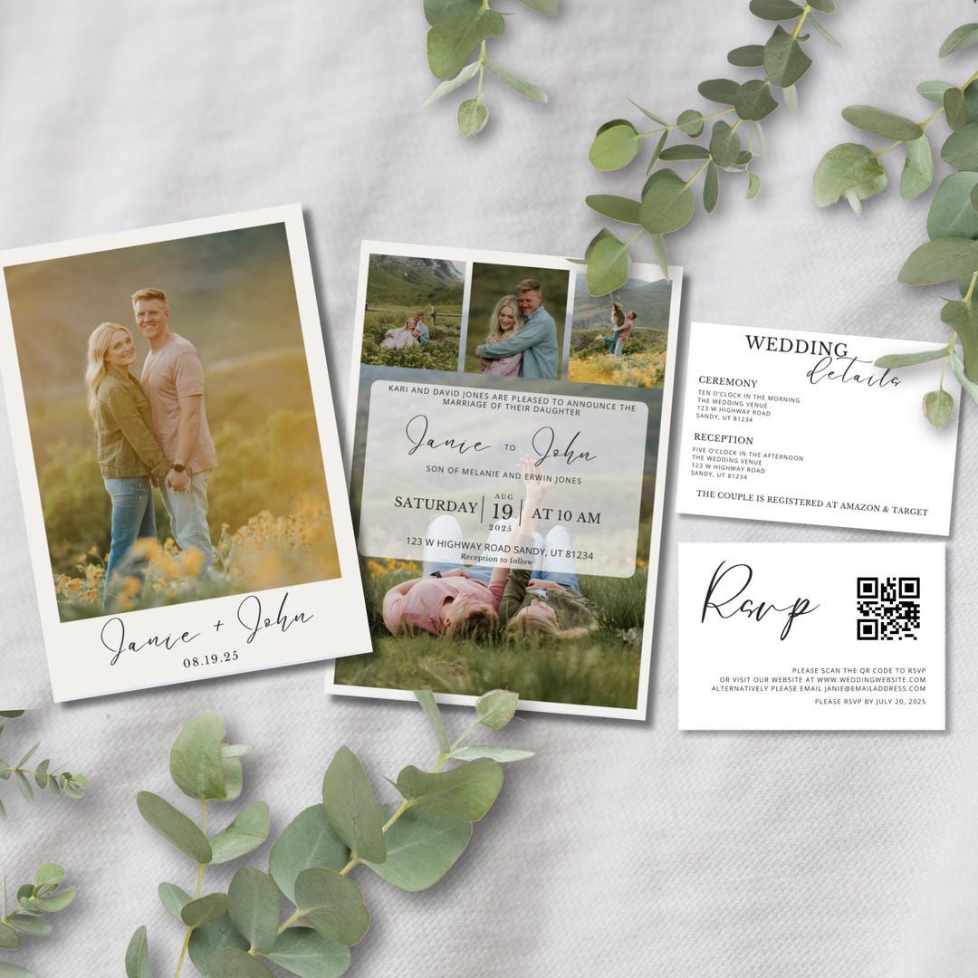 Modern Chic Wedding Invitation Template, 5-photo Layout, Editable DIY ...