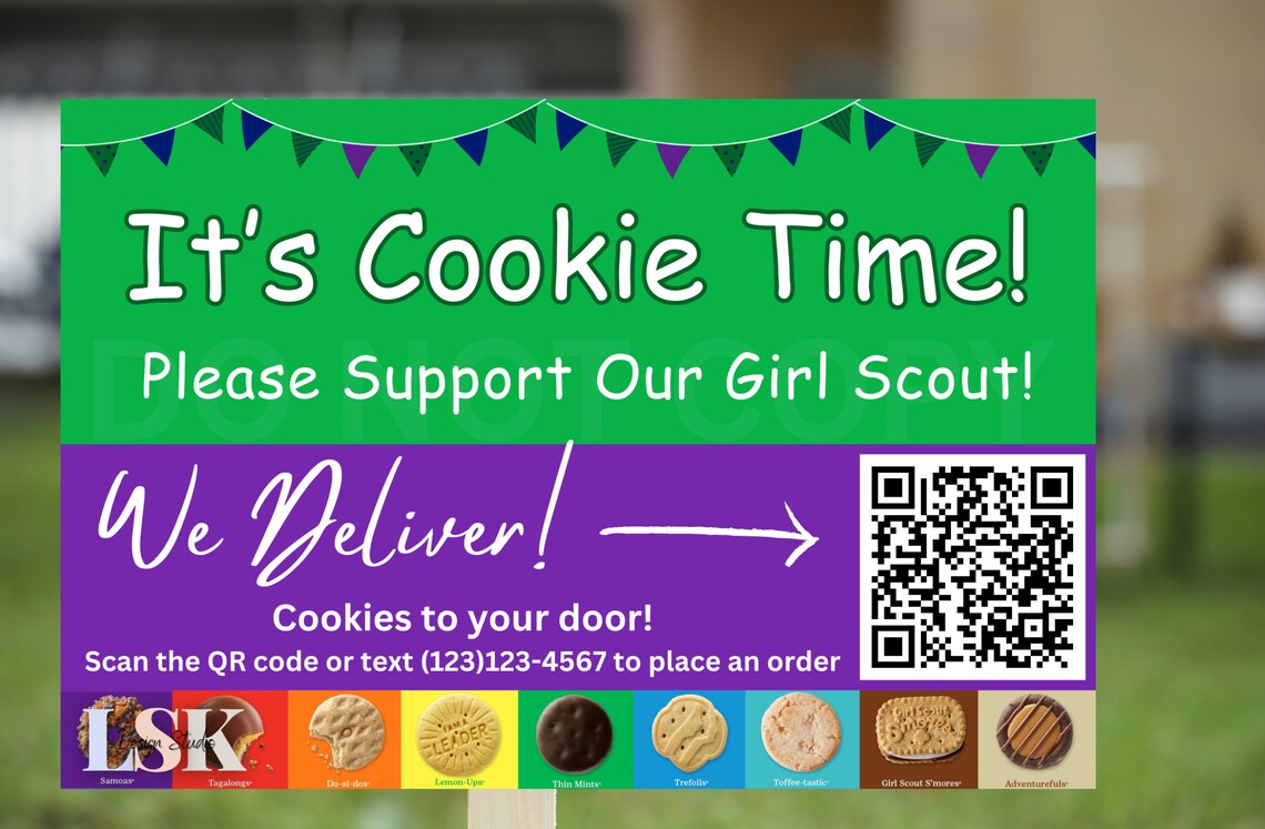 CUSTOMIZED Digital Girl Scout Cookies Yard Sign W/ QR Code, 12x18 ...