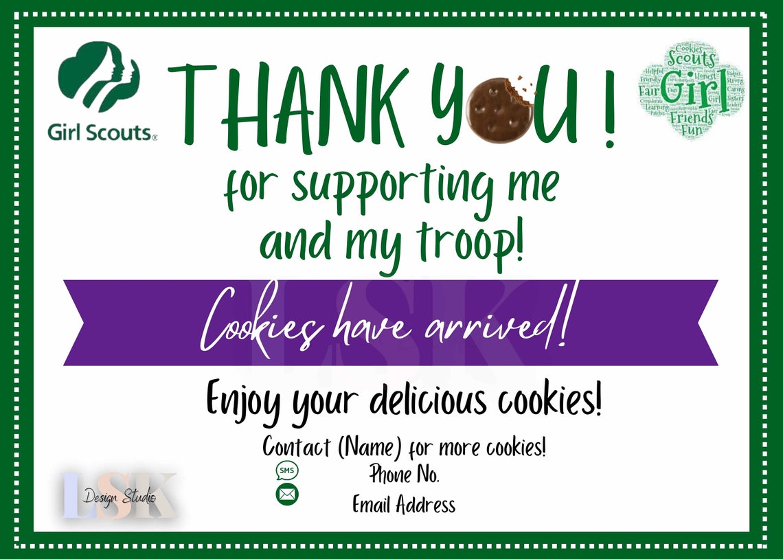 Printable Digital File Girl Scout Thank You Card SVG, JPEG, PNG, Girl ...