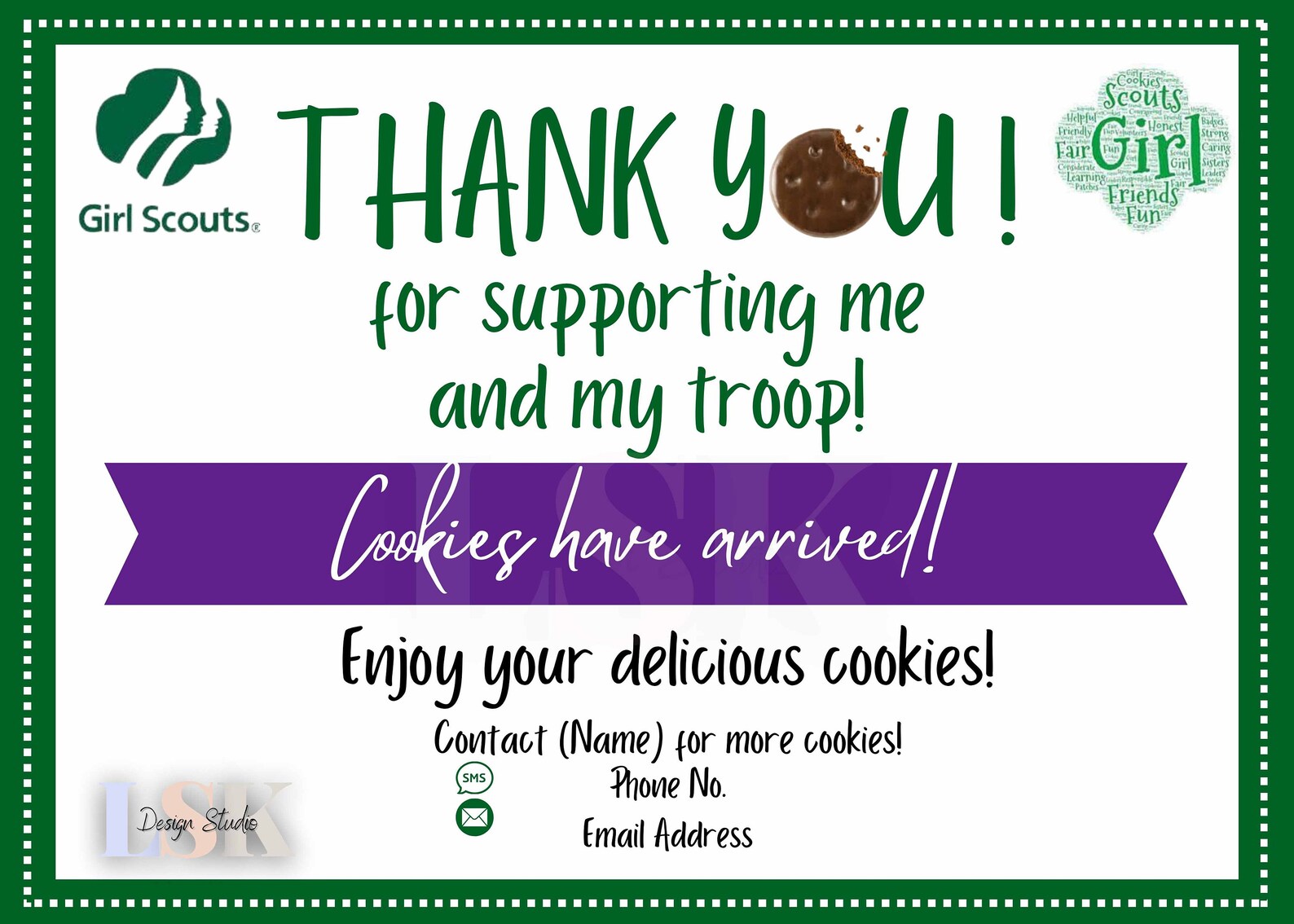 Printable Digital File Girl Scout Thank You Card SVG, JPEG, PNG, Girl ...