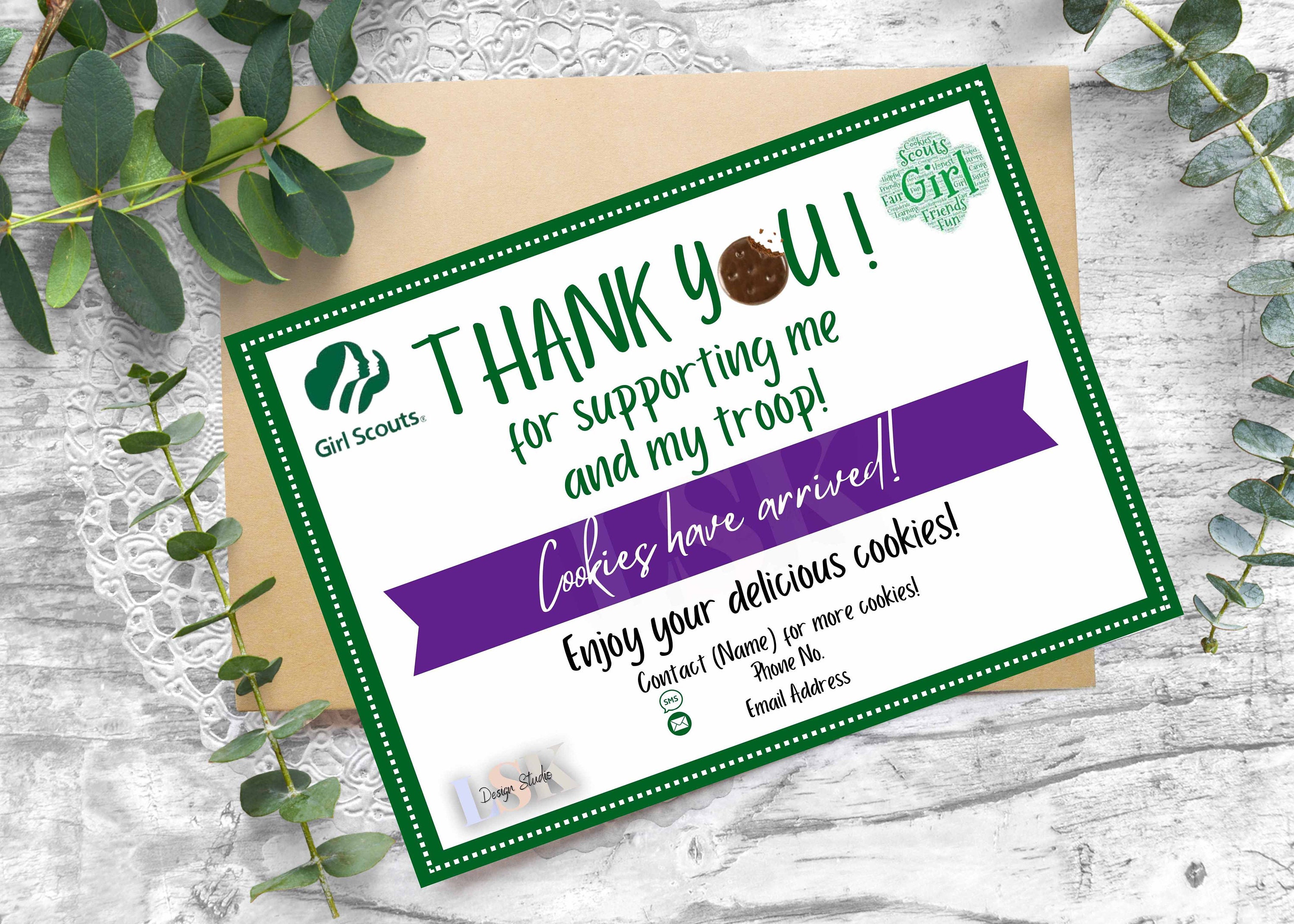 Printable Digital File Girl Scout Thank You Card SVG, JPEG, PNG, Girl ...