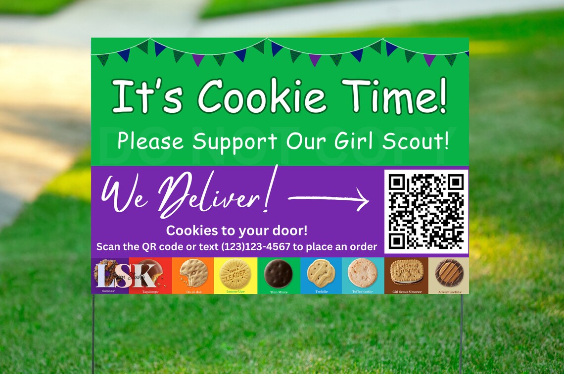 CUSTOMIZED Digital Girl Scout Cookies Yard Sign W/ QR Code, 12x18 ...