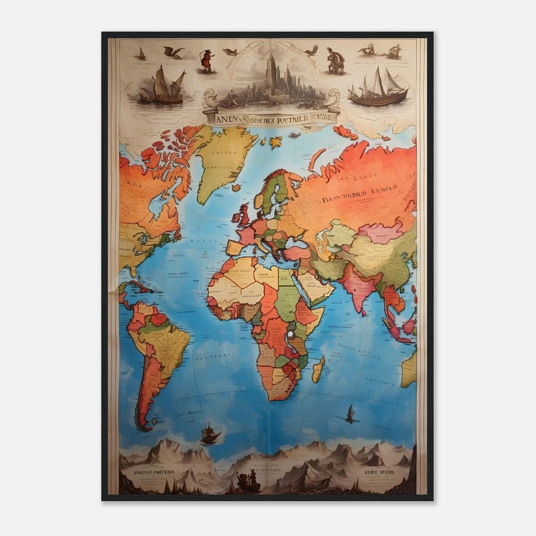World Map Retro Look - Etsy