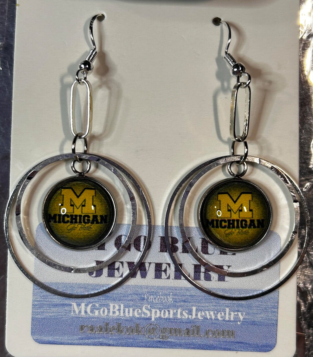 M Go Blue Michigan Charm Silver Hoop Earrings - Etsy