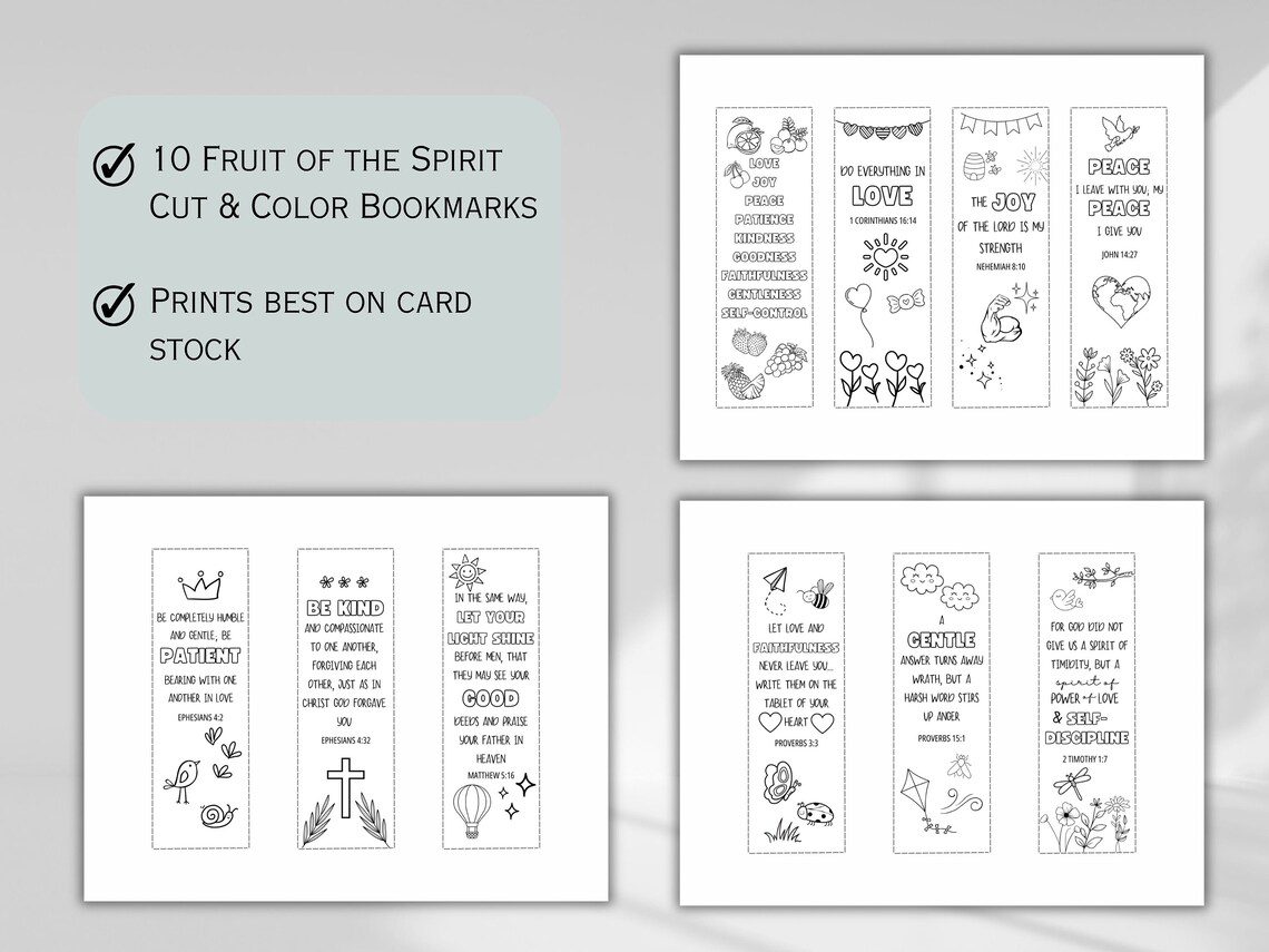 10 Fruit of the Spirit Coloring Bookmarks for Kids Printable Sunday ...