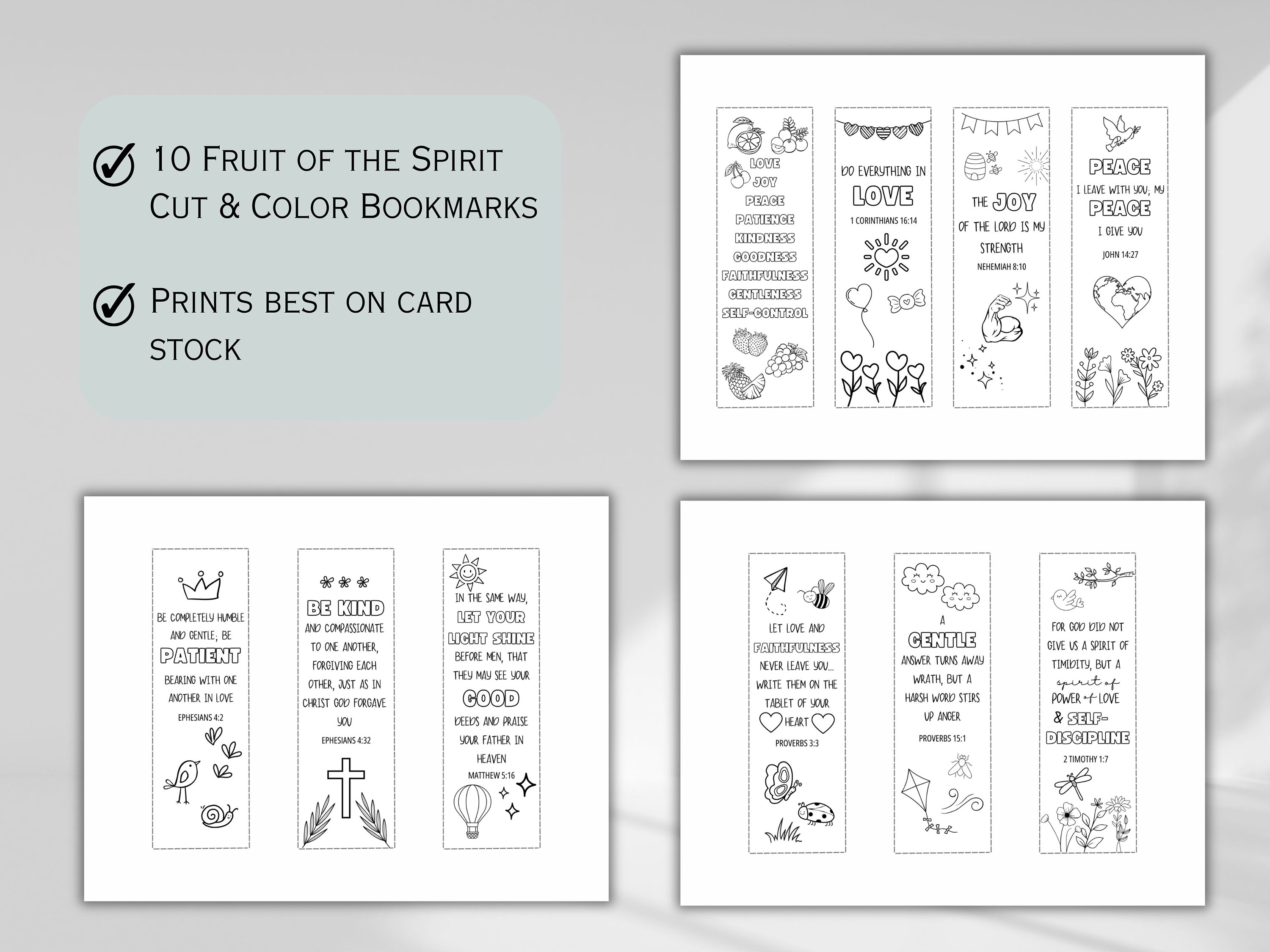 10 Fruit of the Spirit Coloring Bookmarks for Kids Printable Sunday ...