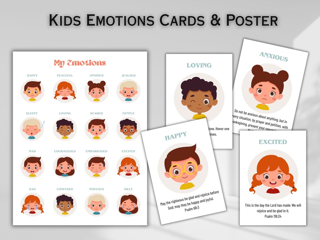 Kids Emotions Cards Feelings Poster for Toddlers Christian Scripture ...