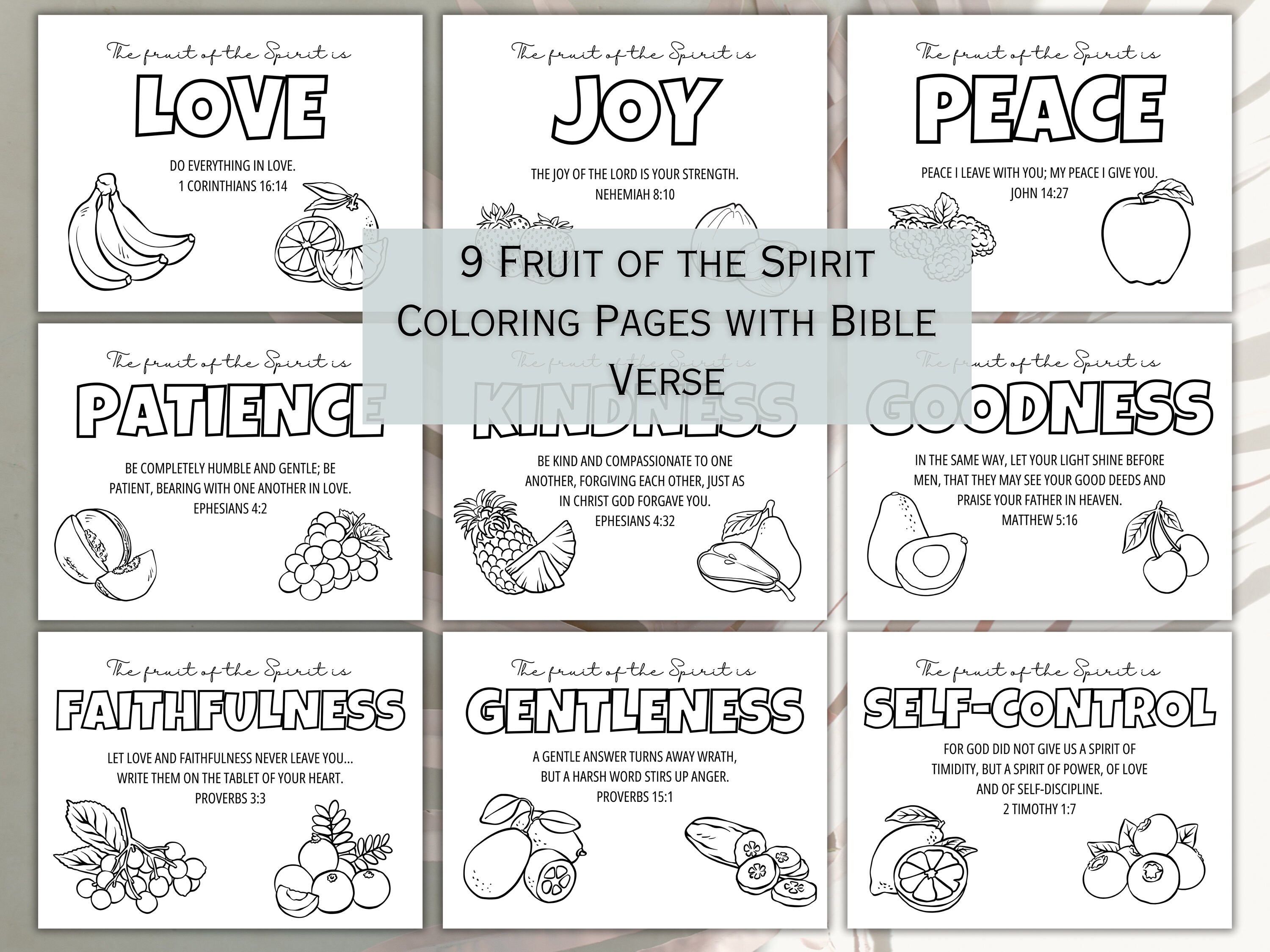 Fruit of the Spirit Bundle Printable Bookmarks, Coloring Bible Verse ...