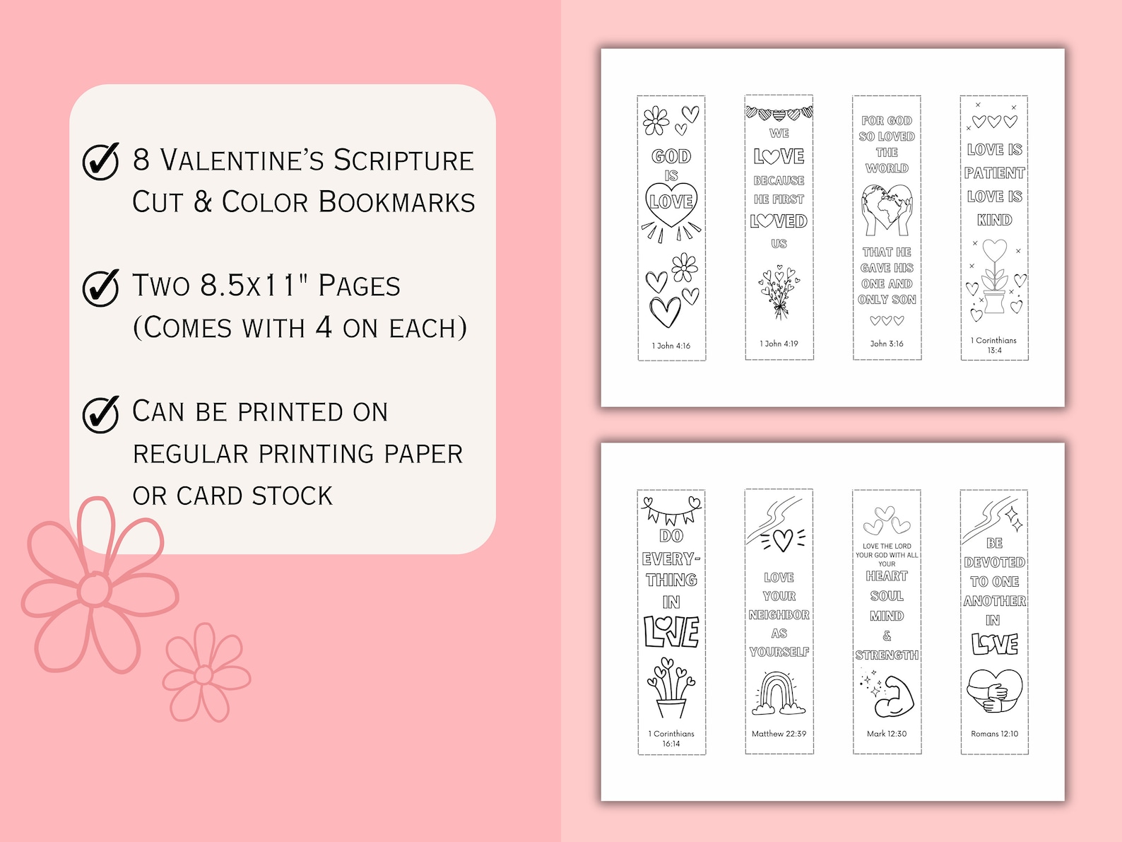 Valentines Bible Verse Coloring Bookmarks Printable Sunday School Craft ...