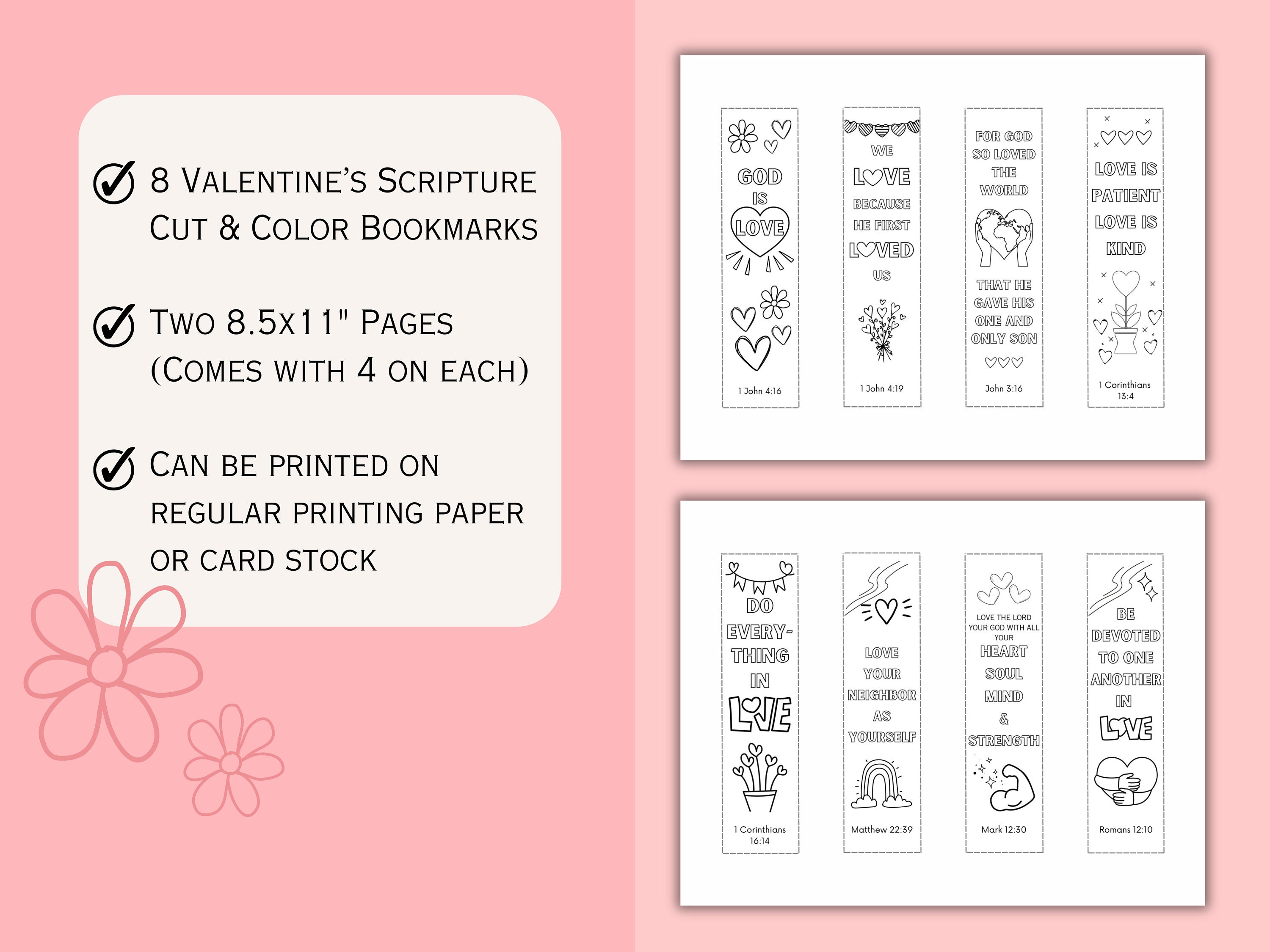 Valentines Bible Verse Coloring Bookmarks Printable Sunday School Craft ...