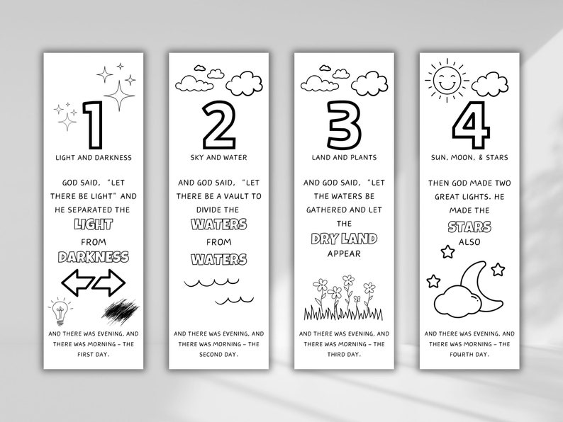 Days of Creation Craft Coloring Bookmarks DIY Gift for Book Lovers ...
