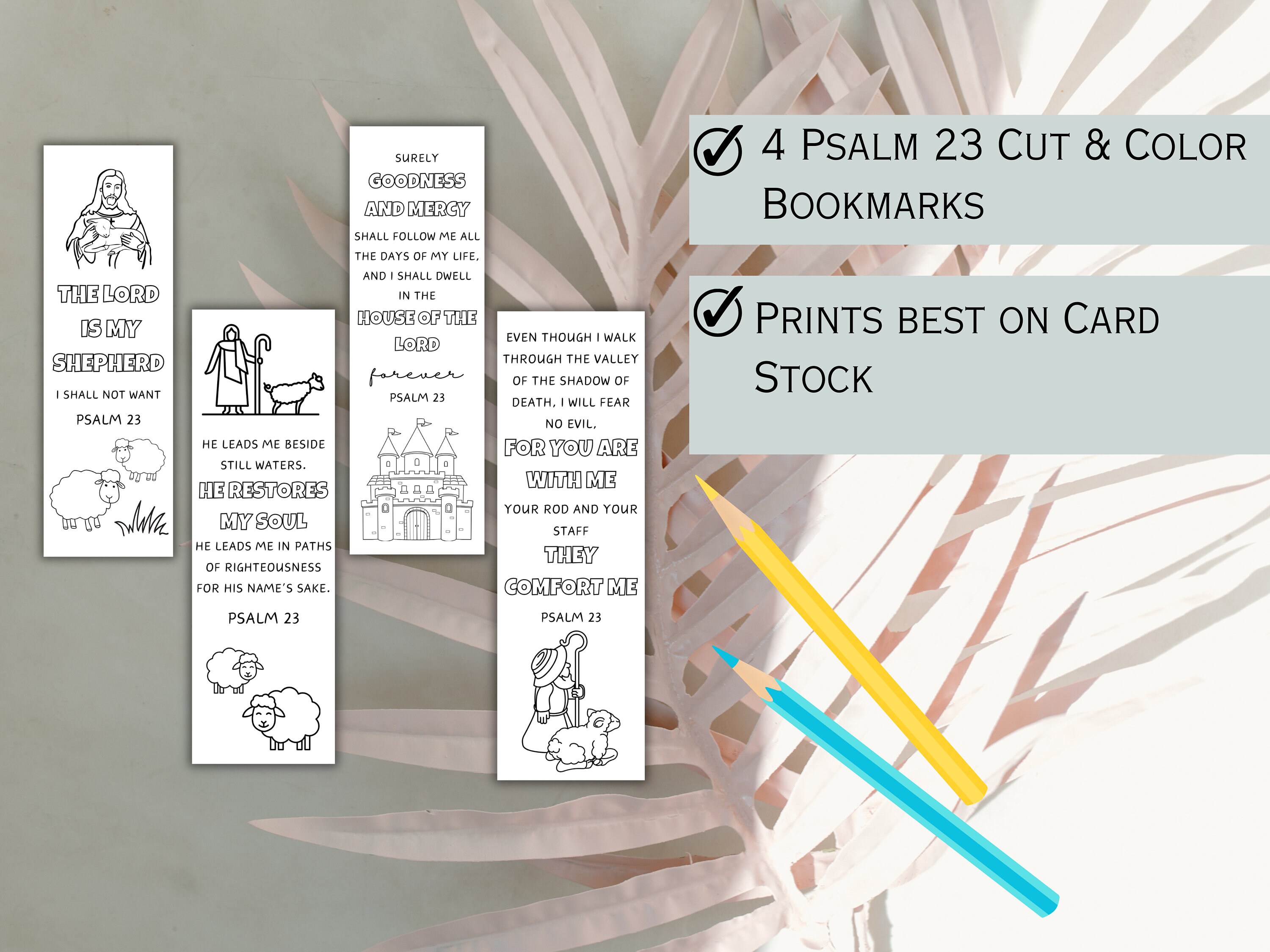 Psalm 23 Bible Verse Coloring Scripture Bookmarks Printable Sunday ...