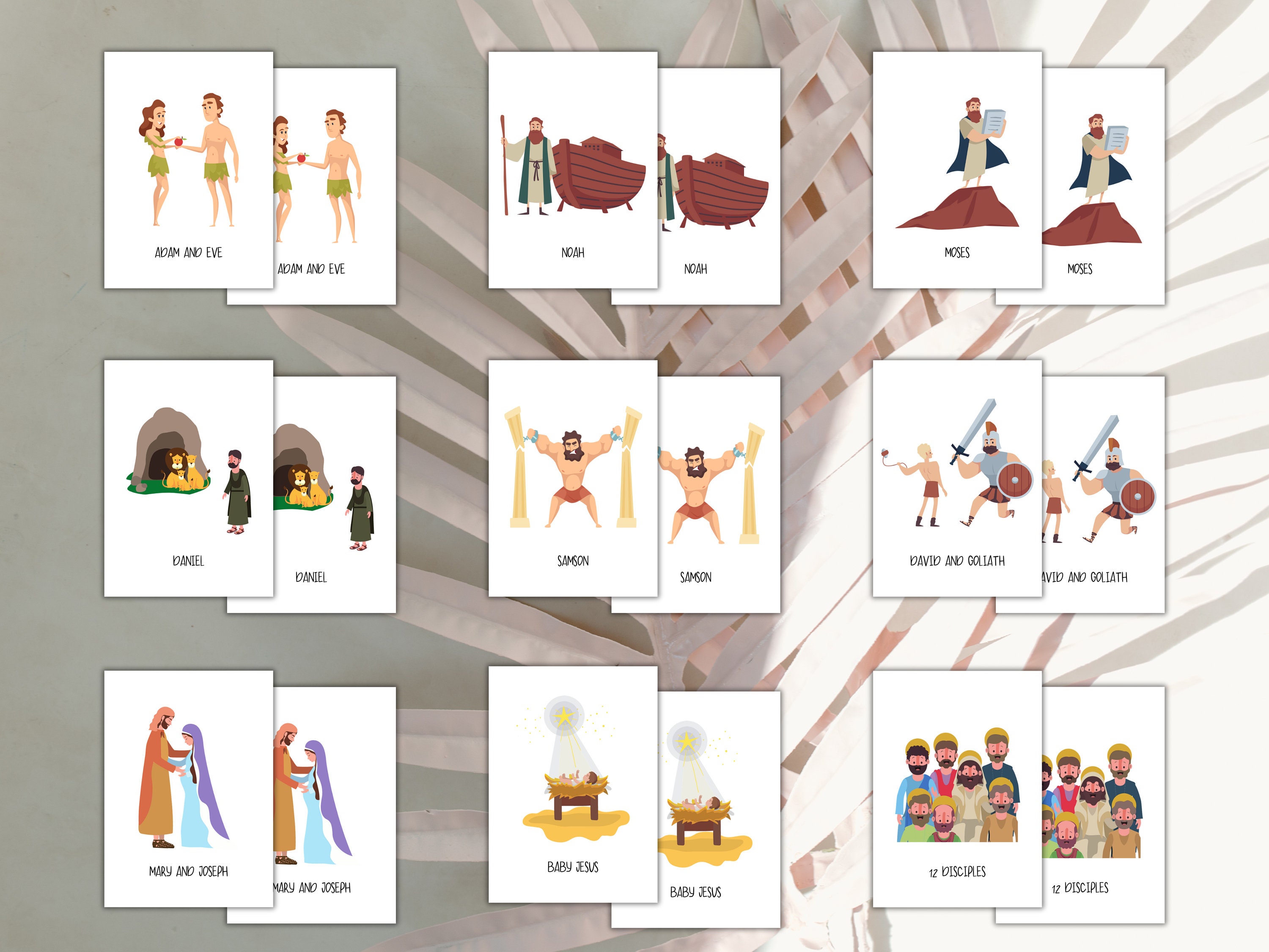 Kids Bible Character Matching Game Christian Memory Matching Card Game ...