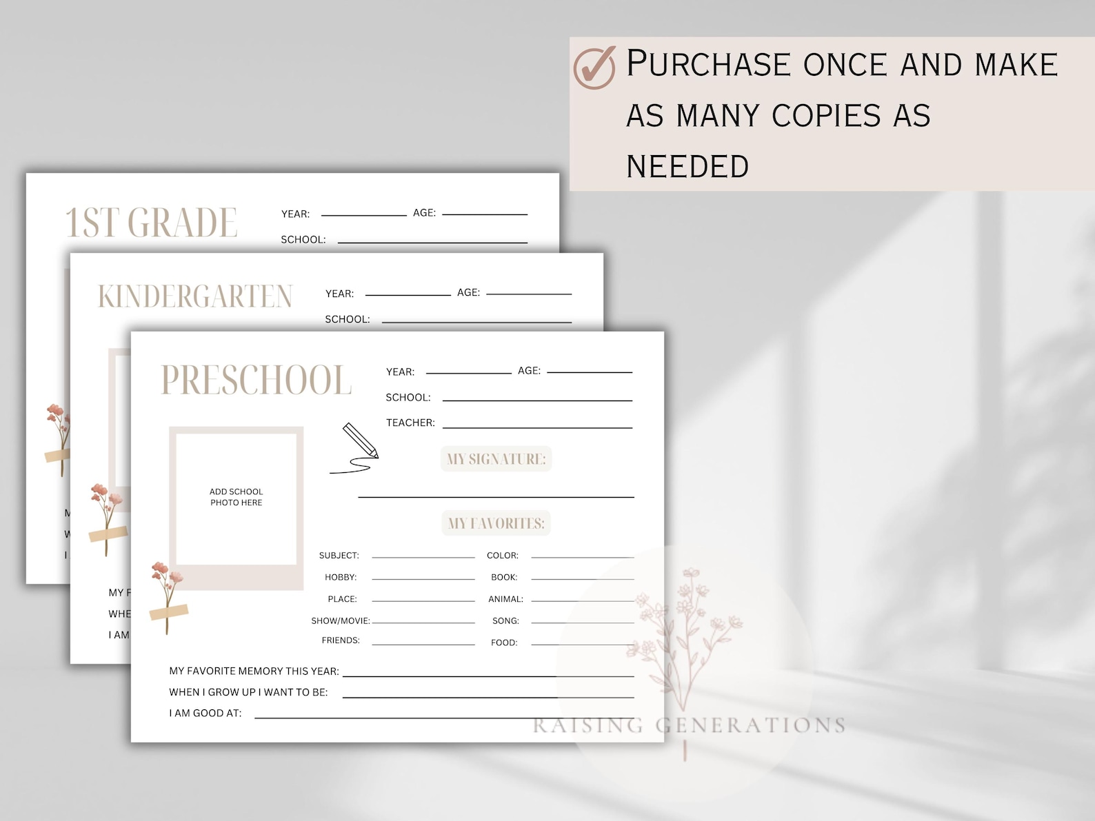 School Memory Box, School Memory Sheets, Kids Questionnaire, School ...