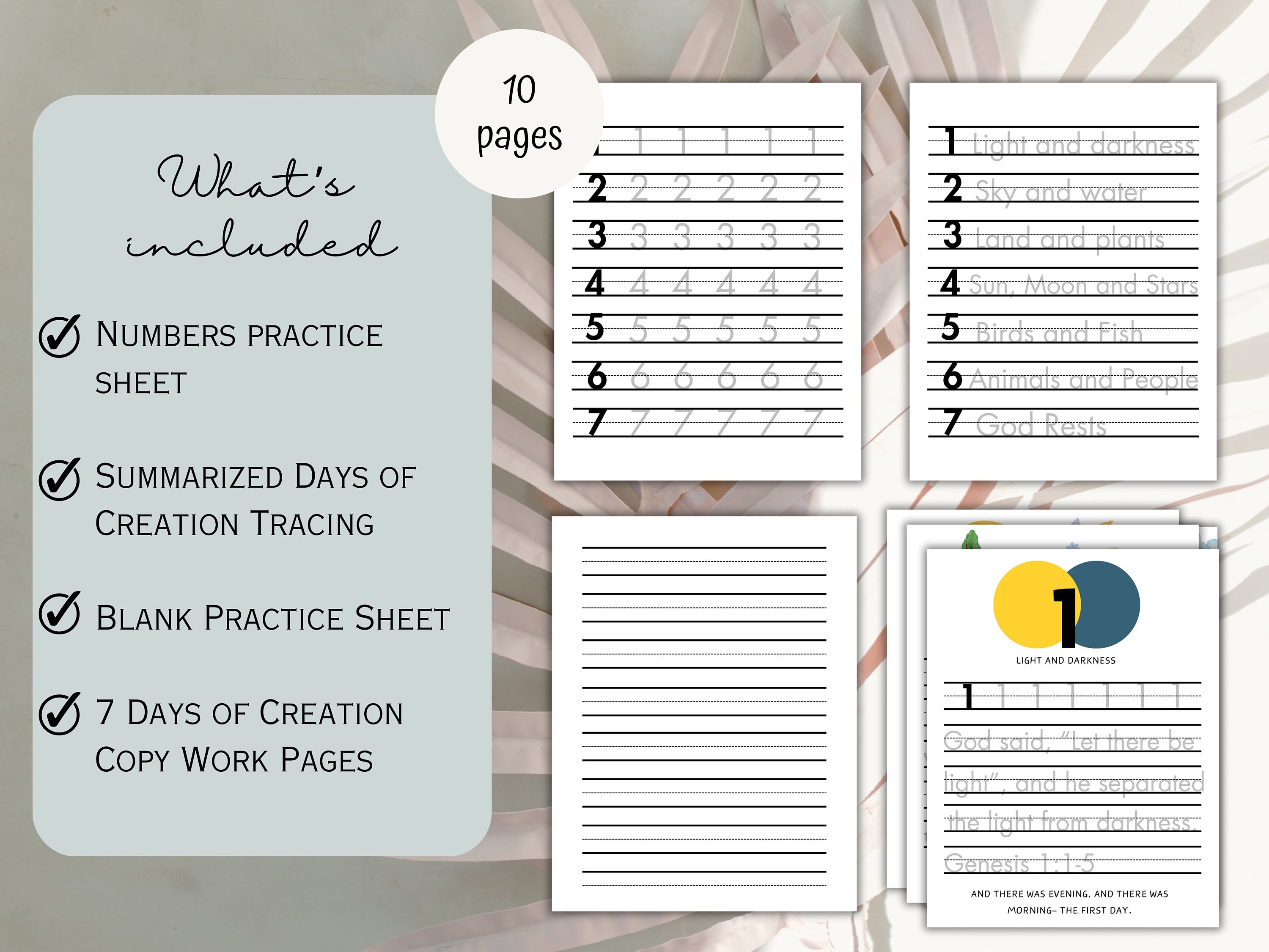 7 Days of Creation Tracing Pages Printable Bible Activity for ...