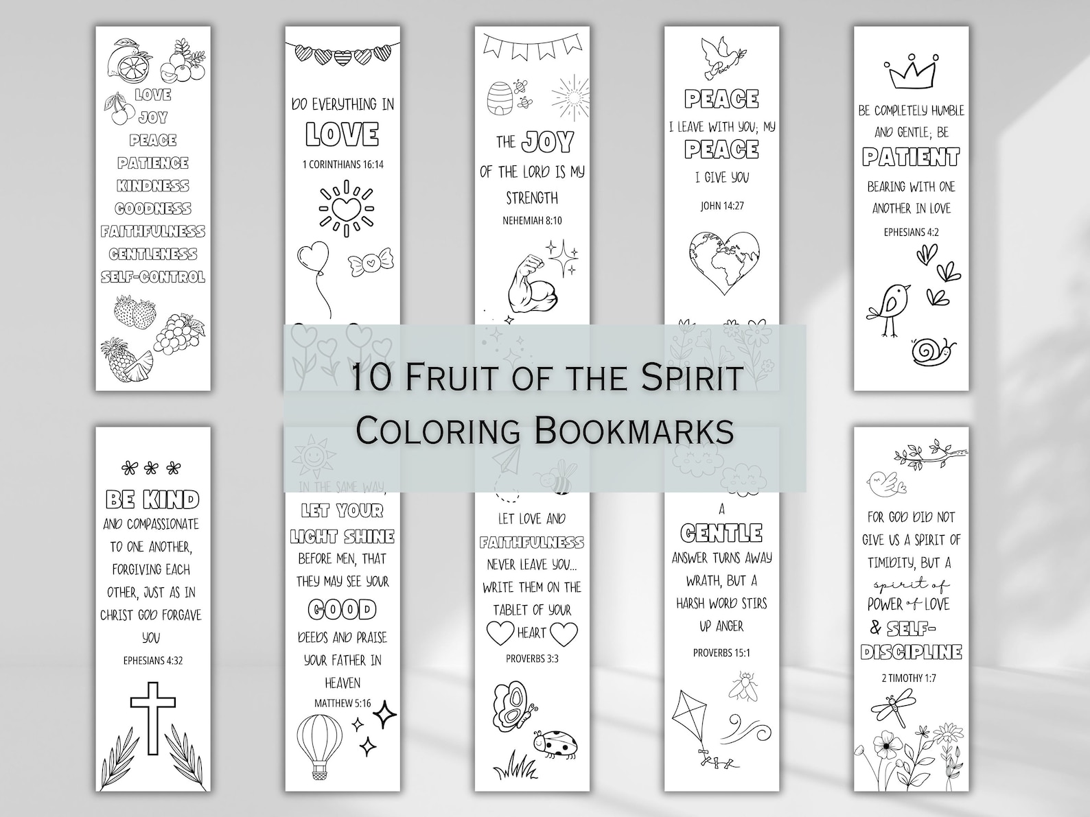 Fruit of the Spirit Bundle Printable Bookmarks, Coloring Bible Verse ...