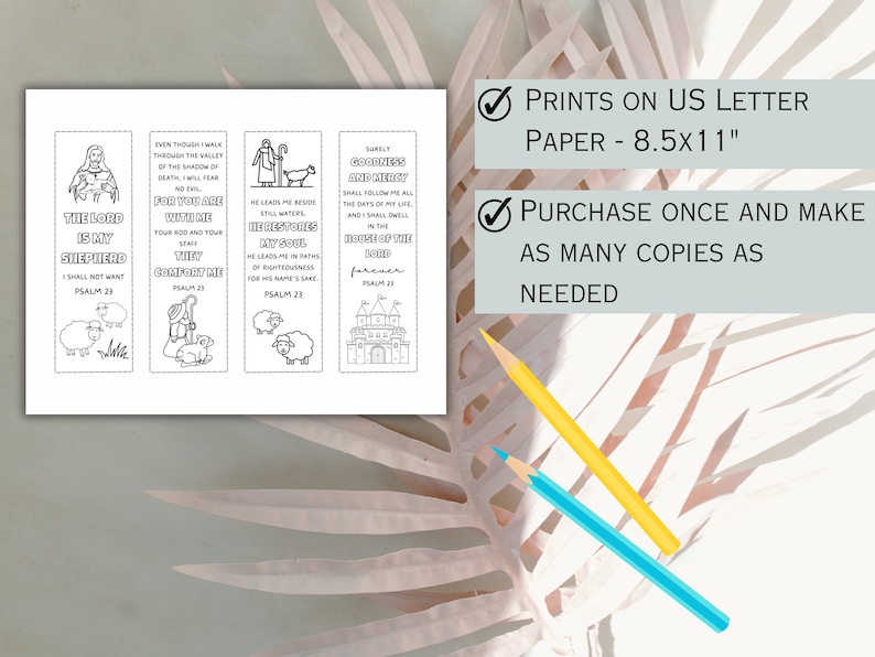 Psalm 23 Bible Verse Coloring Scripture Bookmarks Printable Sunday ...