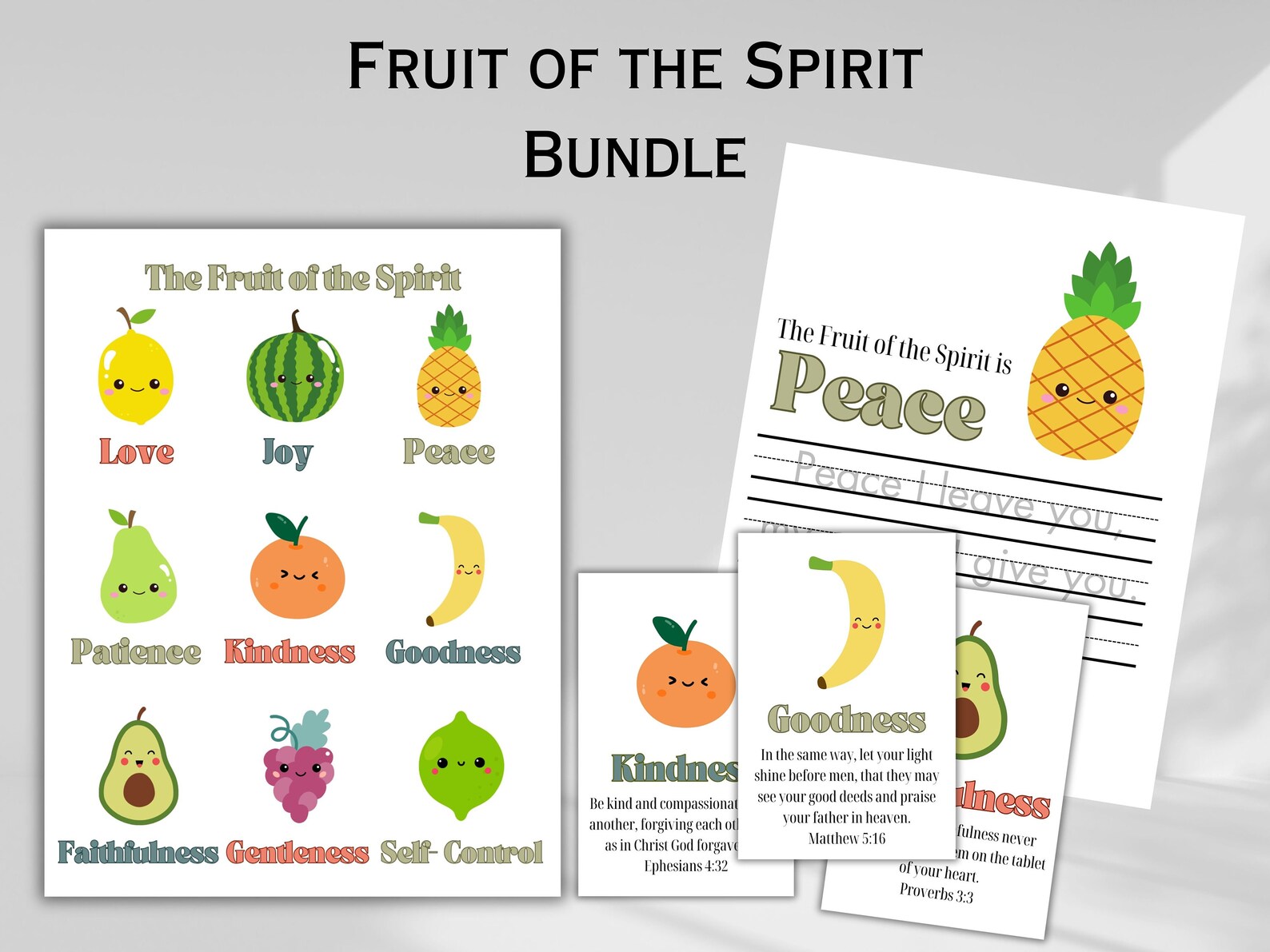 Fruit of the Spirit Bundle Printable Flashcards Poster Bible Verse ...
