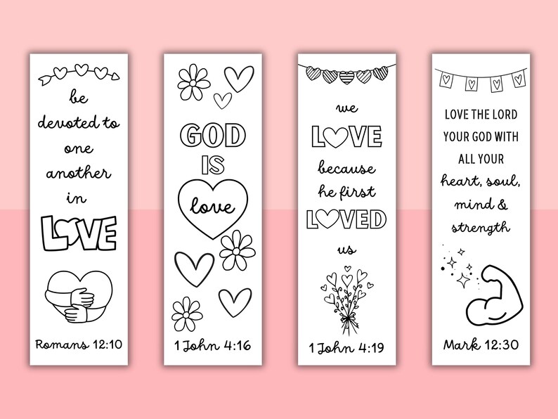 Valentines Bible Verse Coloring Bookmarks Printable Sunday School Craft ...
