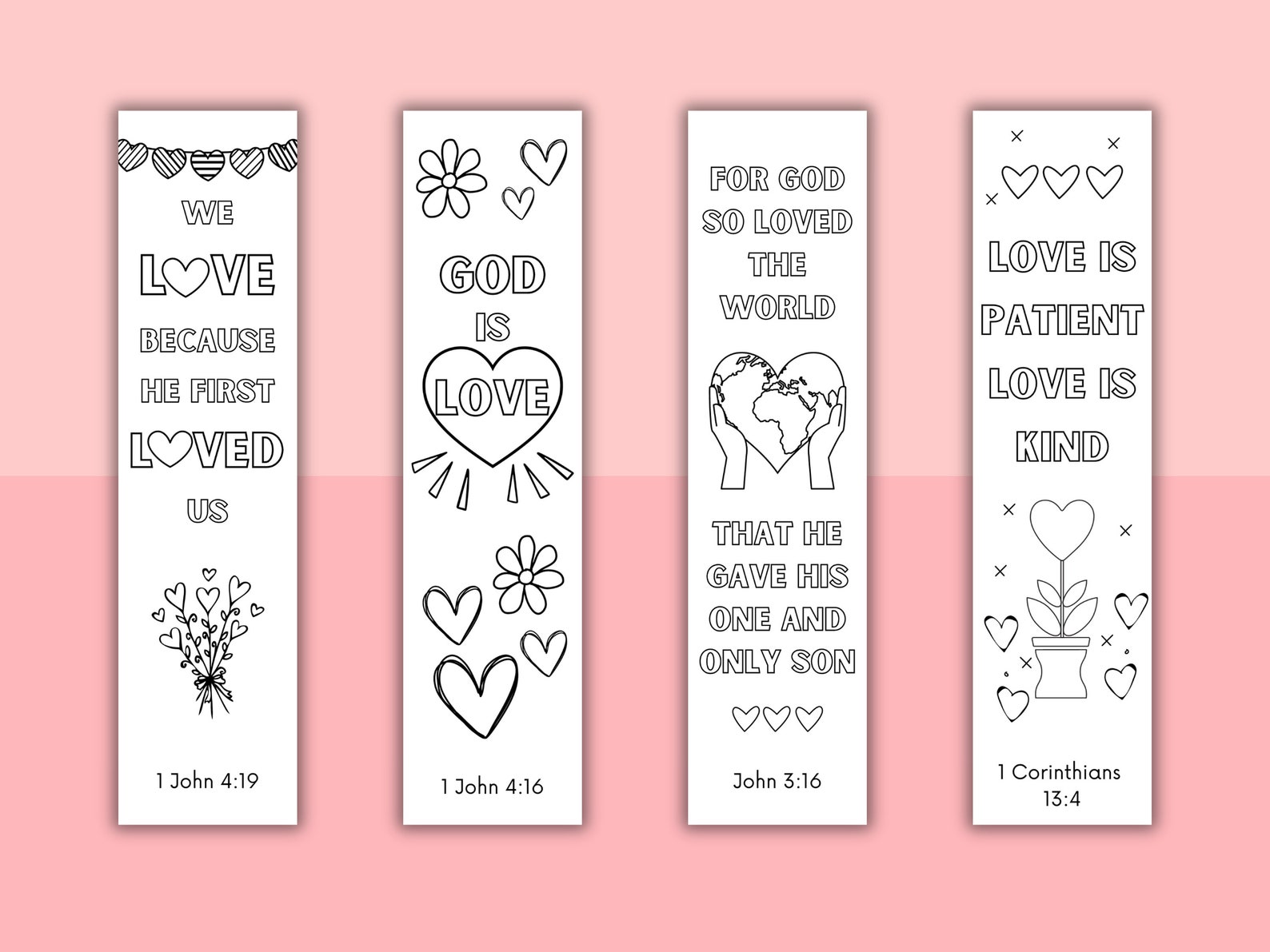 Valentines Bible Verse Coloring Bookmarks Printable Sunday School Craft ...