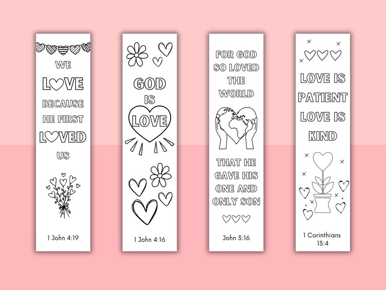 Valentines Bible Verse Coloring Bookmarks Printable Sunday School Craft ...