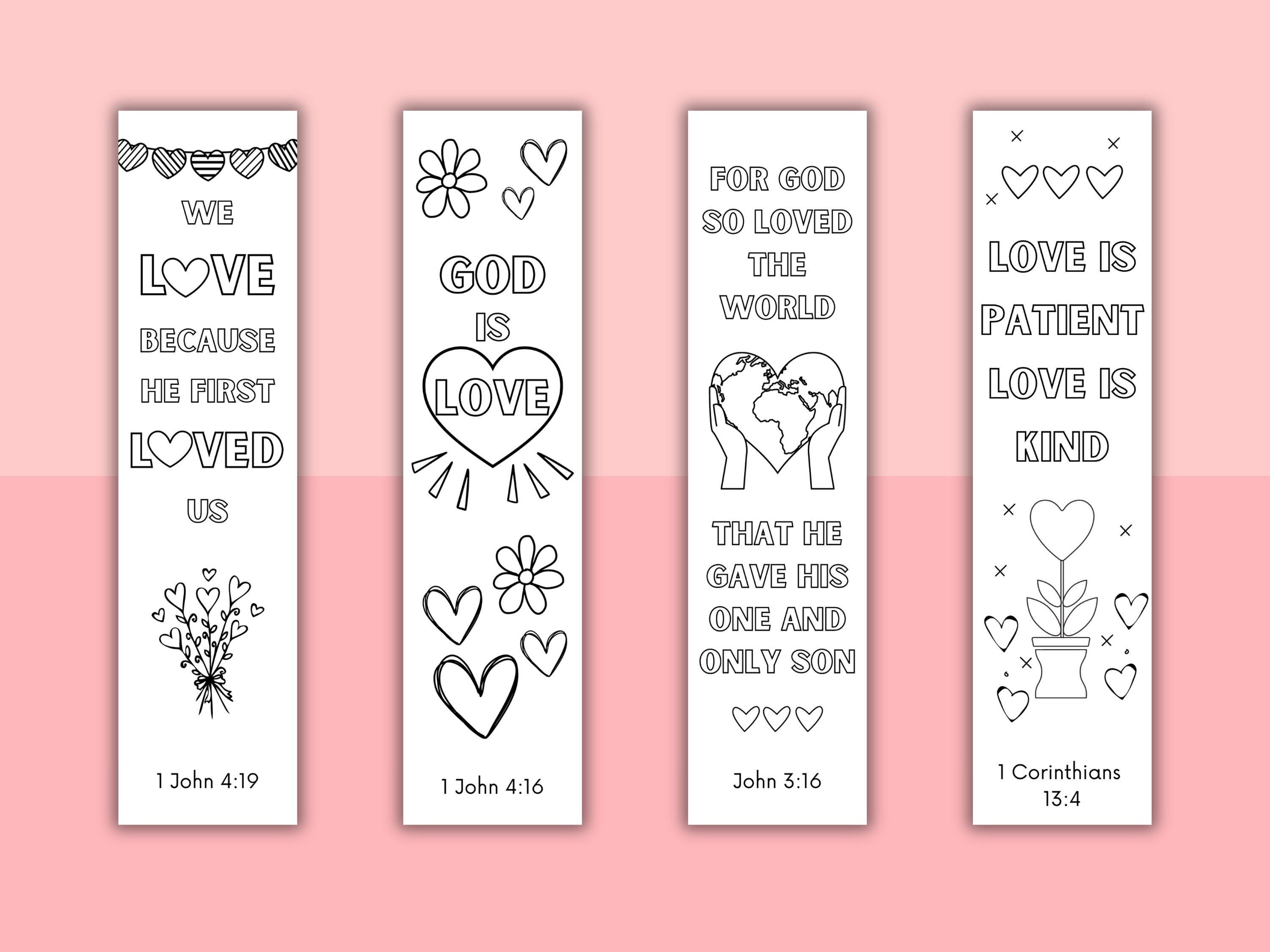 Valentines Bible Verse Coloring Bookmarks Printable Sunday School Craft ...