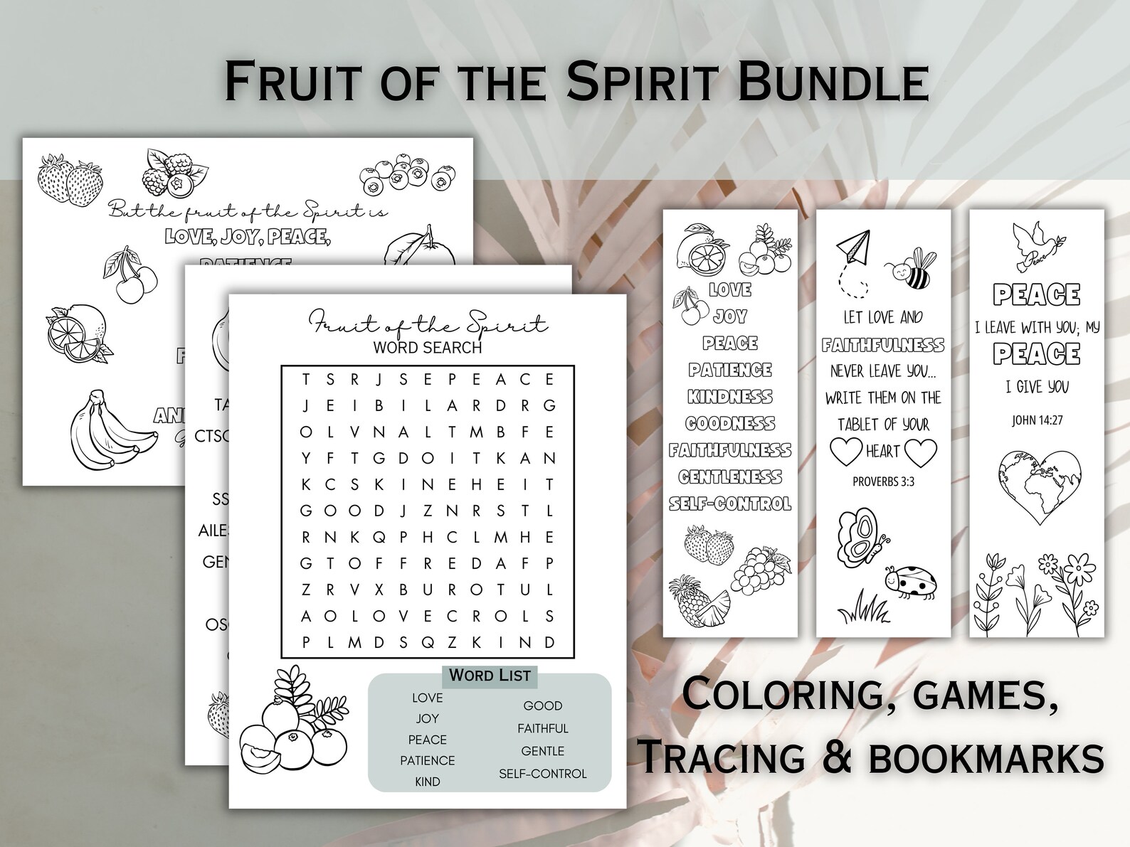 Fruit of the Spirit Bundle Printable Bookmarks, Coloring Bible Verse ...