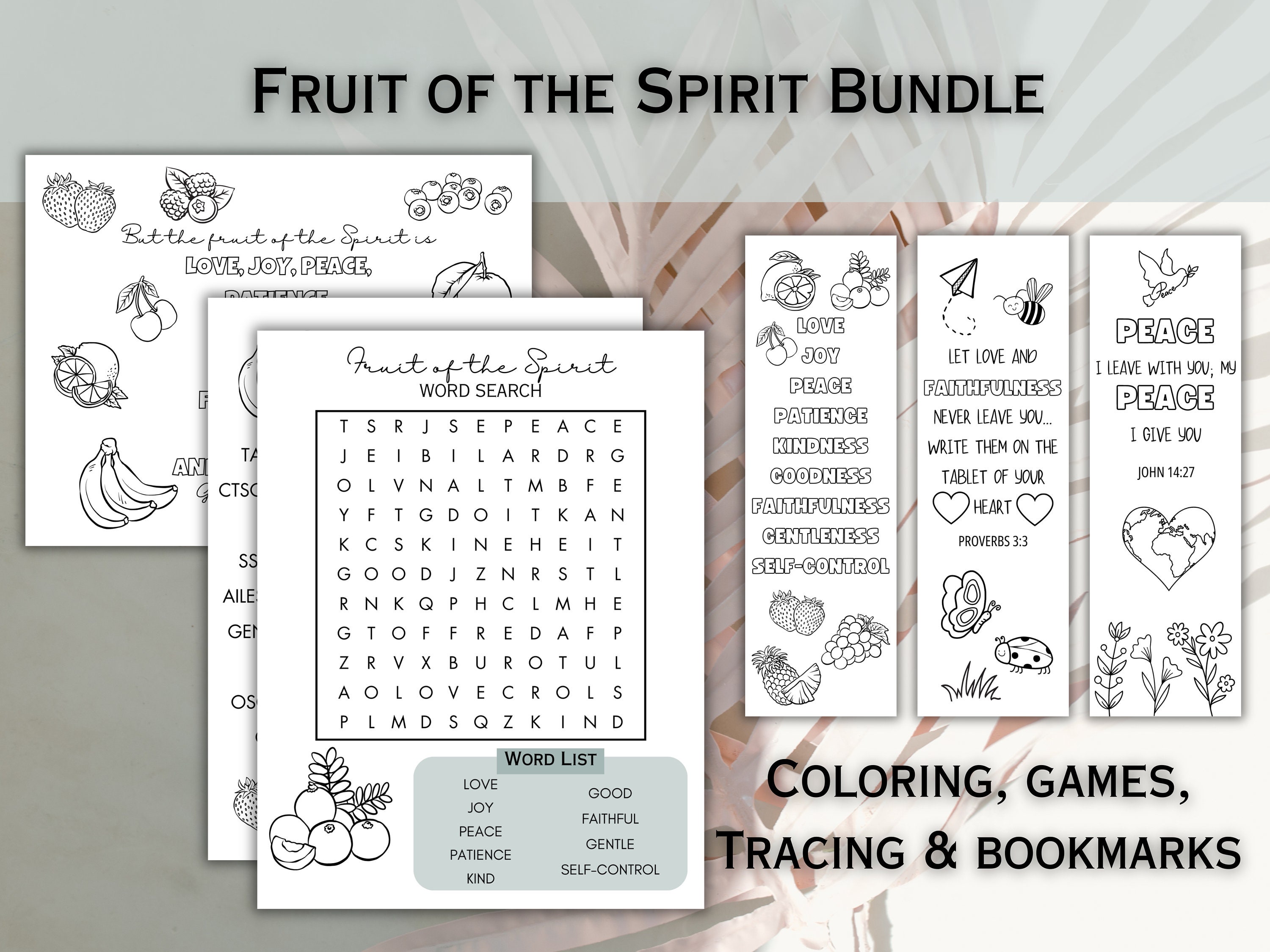Fruit of the Spirit Bundle Printable Bookmarks, Coloring Bible Verse ...