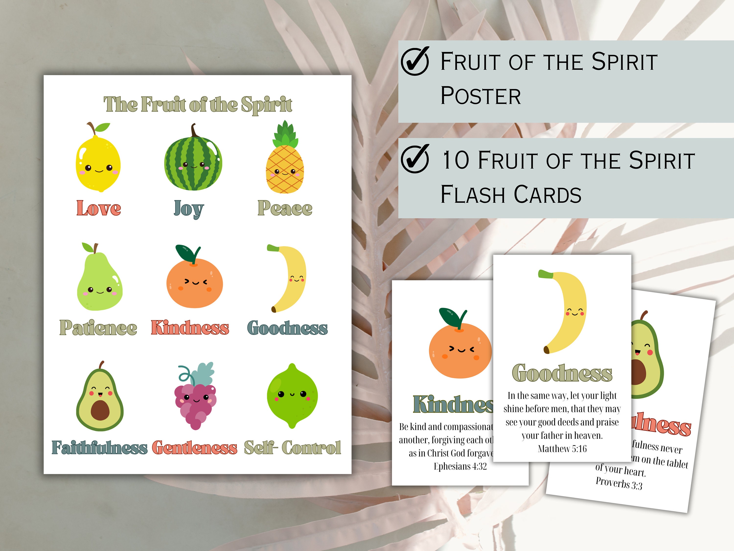 Fruit of the Spirit Bundle Printable Flashcards Poster Bible Verse ...