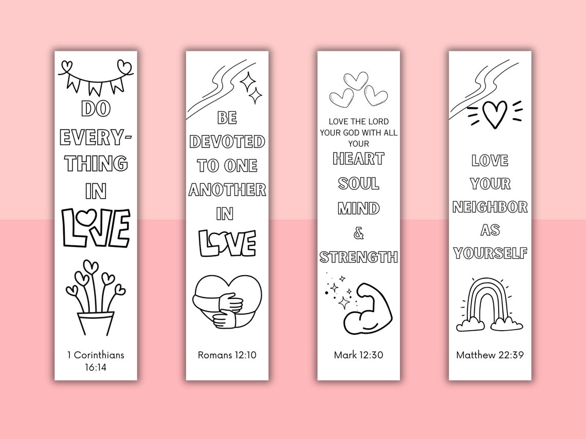 Valentines Bible Verse Coloring Bookmarks Printable Sunday School Craft ...