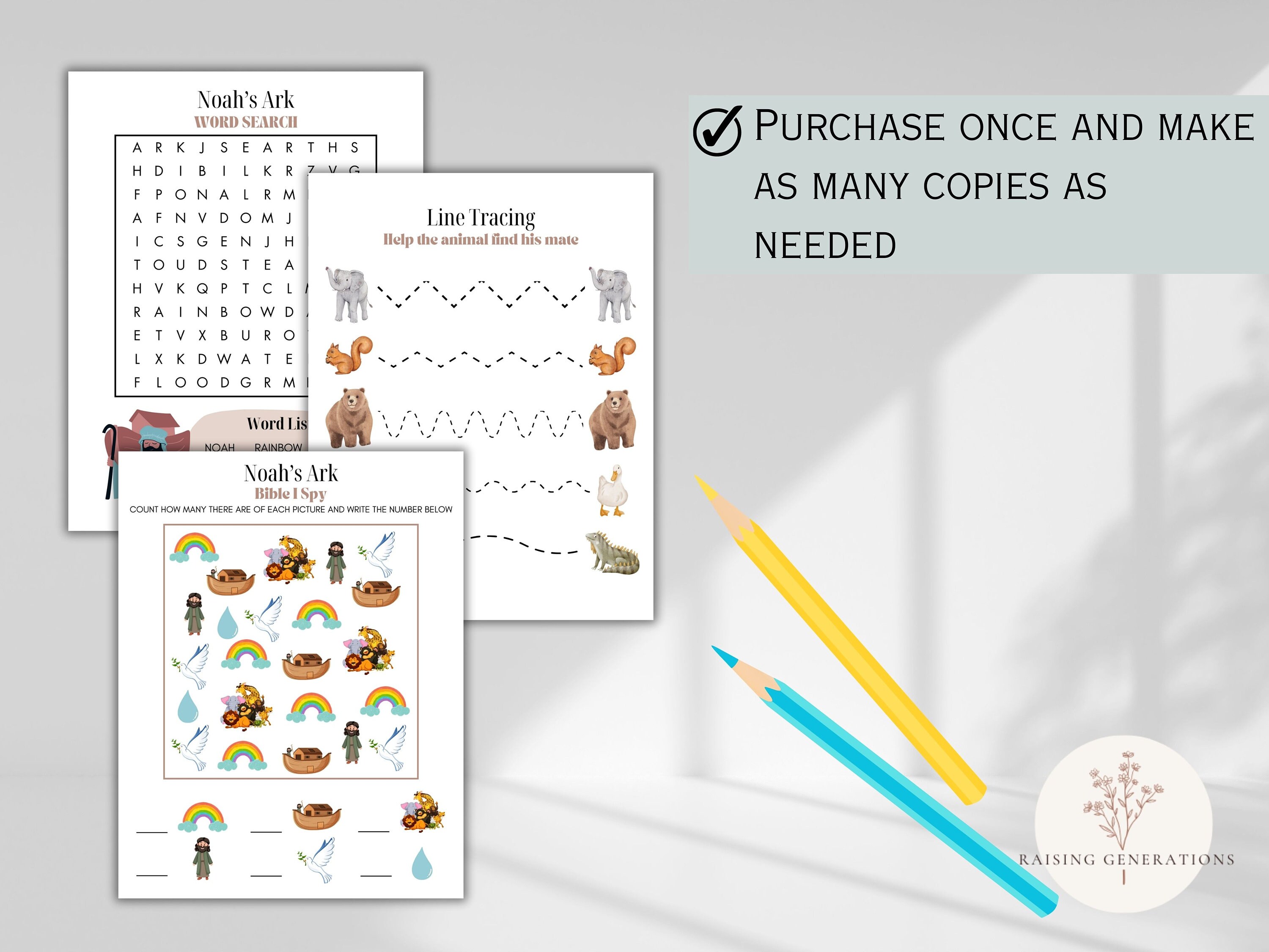 Noah's Ark Activity Bundle Printable Bible Lesson Sunday School Craft ...