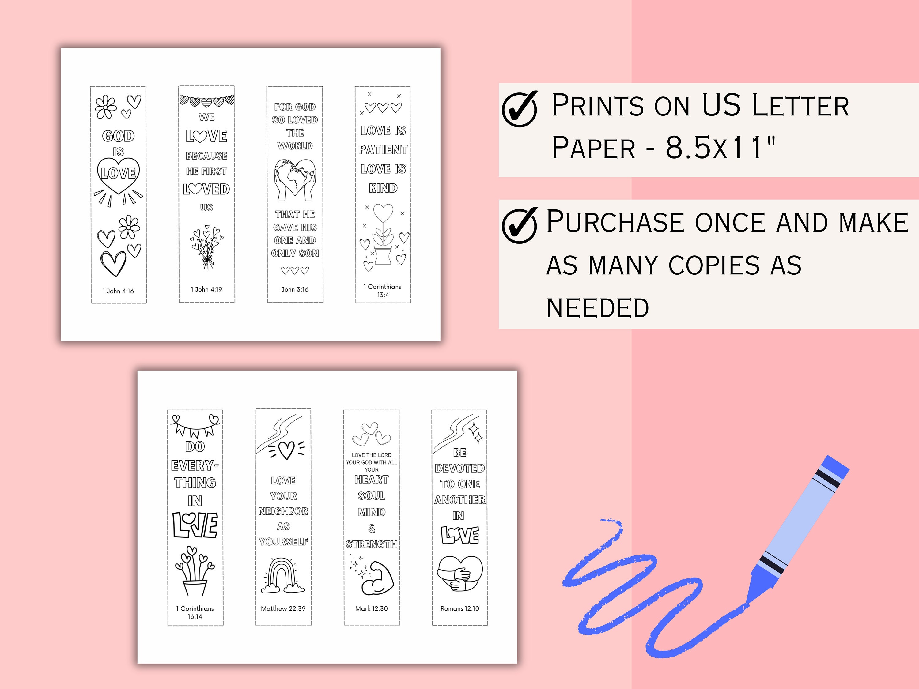 Valentines Bible Verse Coloring Bookmarks Printable Sunday School Craft ...