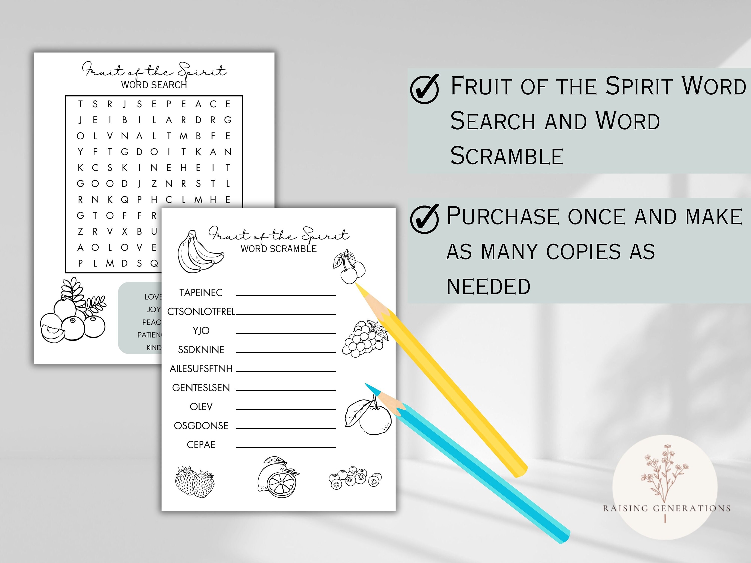 Fruit of the Spirit Bundle Printable Bookmarks, Coloring Bible Verse ...