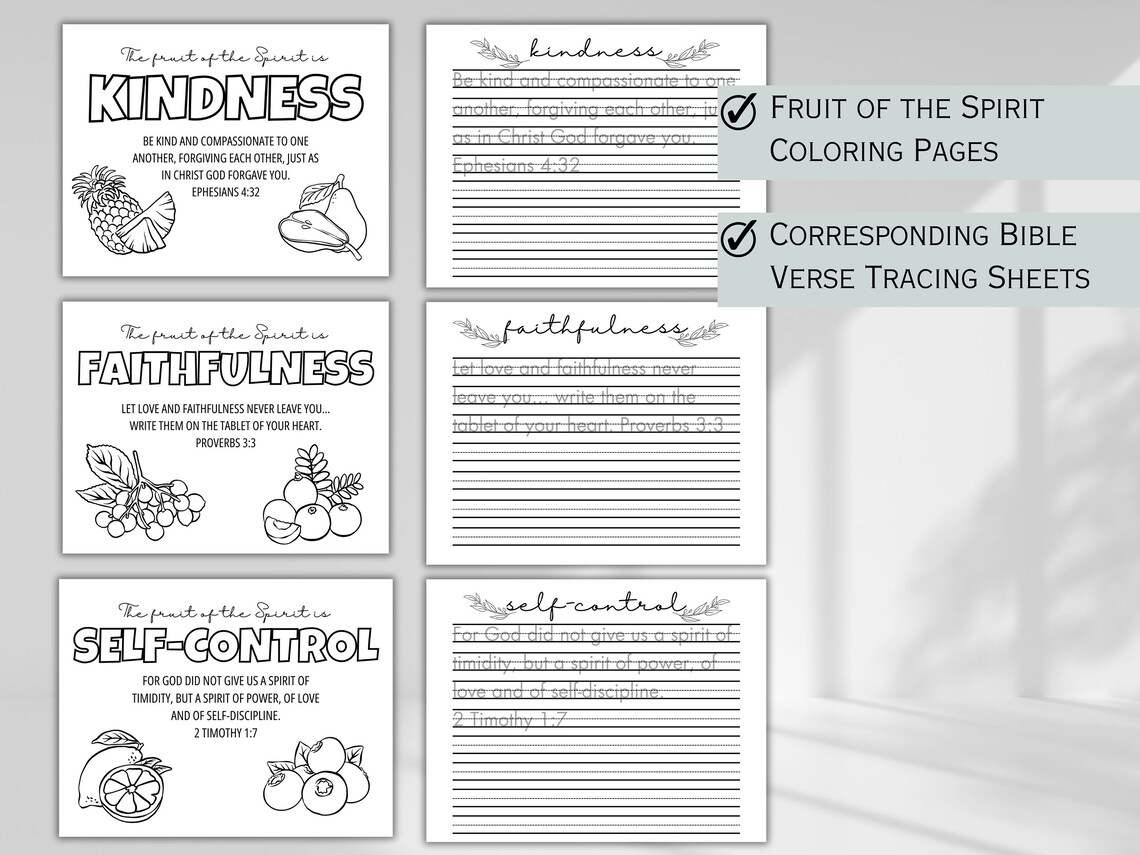 Fruit of the Spirit Bundle Printable Bookmarks, Coloring Bible Verse ...
