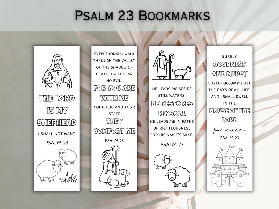 Psalm 23 Bible Verse Coloring Scripture Bookmarks Printable Sunday ...