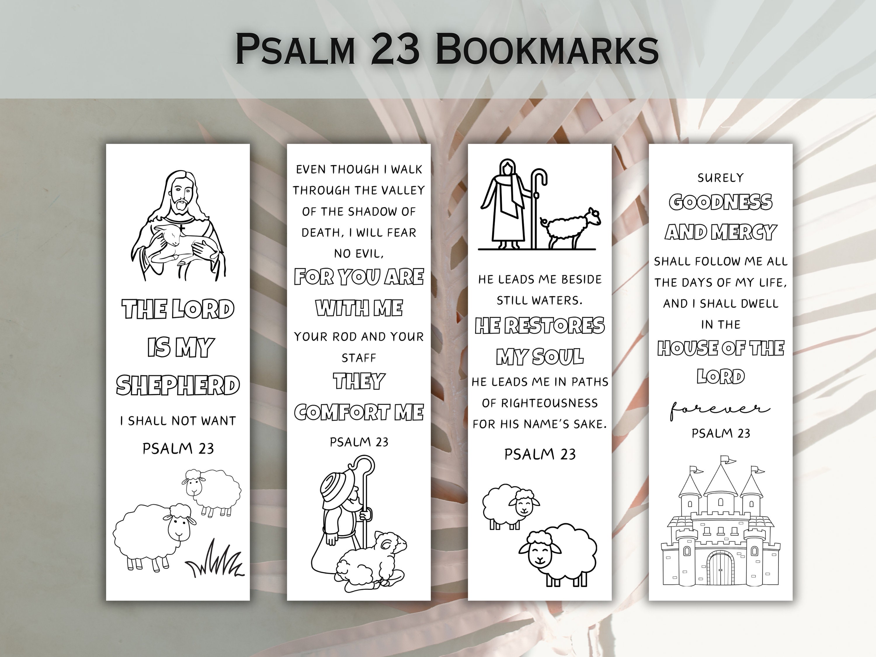 Psalm 23 Bible Verse Coloring Scripture Bookmarks Printable Sunday ...