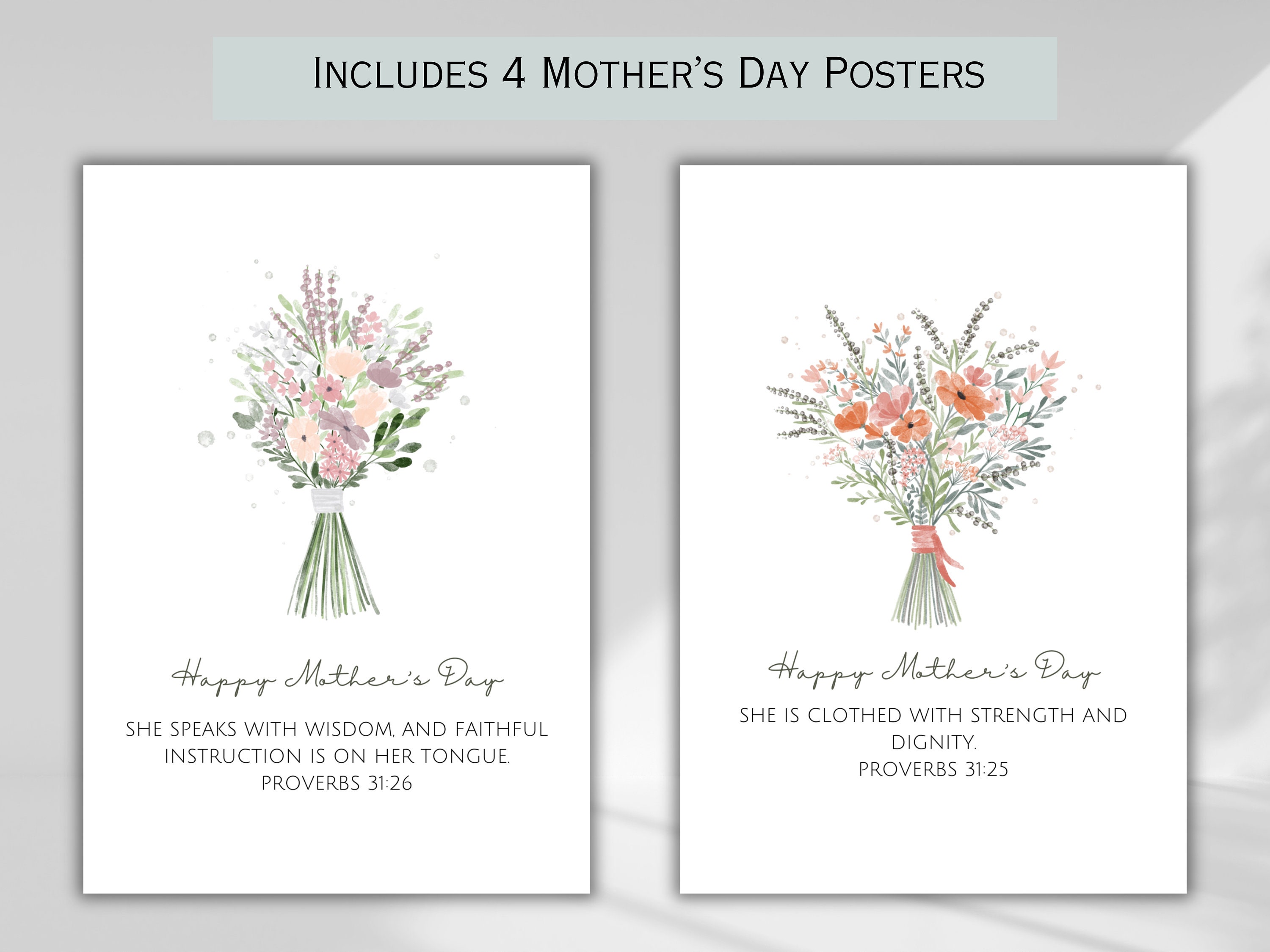 Christian Mothers Day Posters Bible Verse Cards Church Sign for Mothers ...