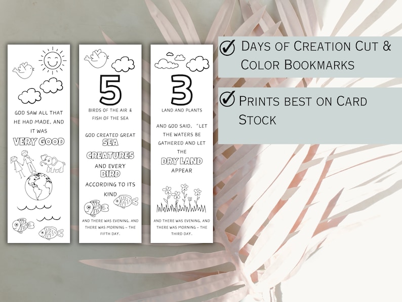 Days of Creation Craft Coloring Bookmarks DIY Gift for Book Lovers ...