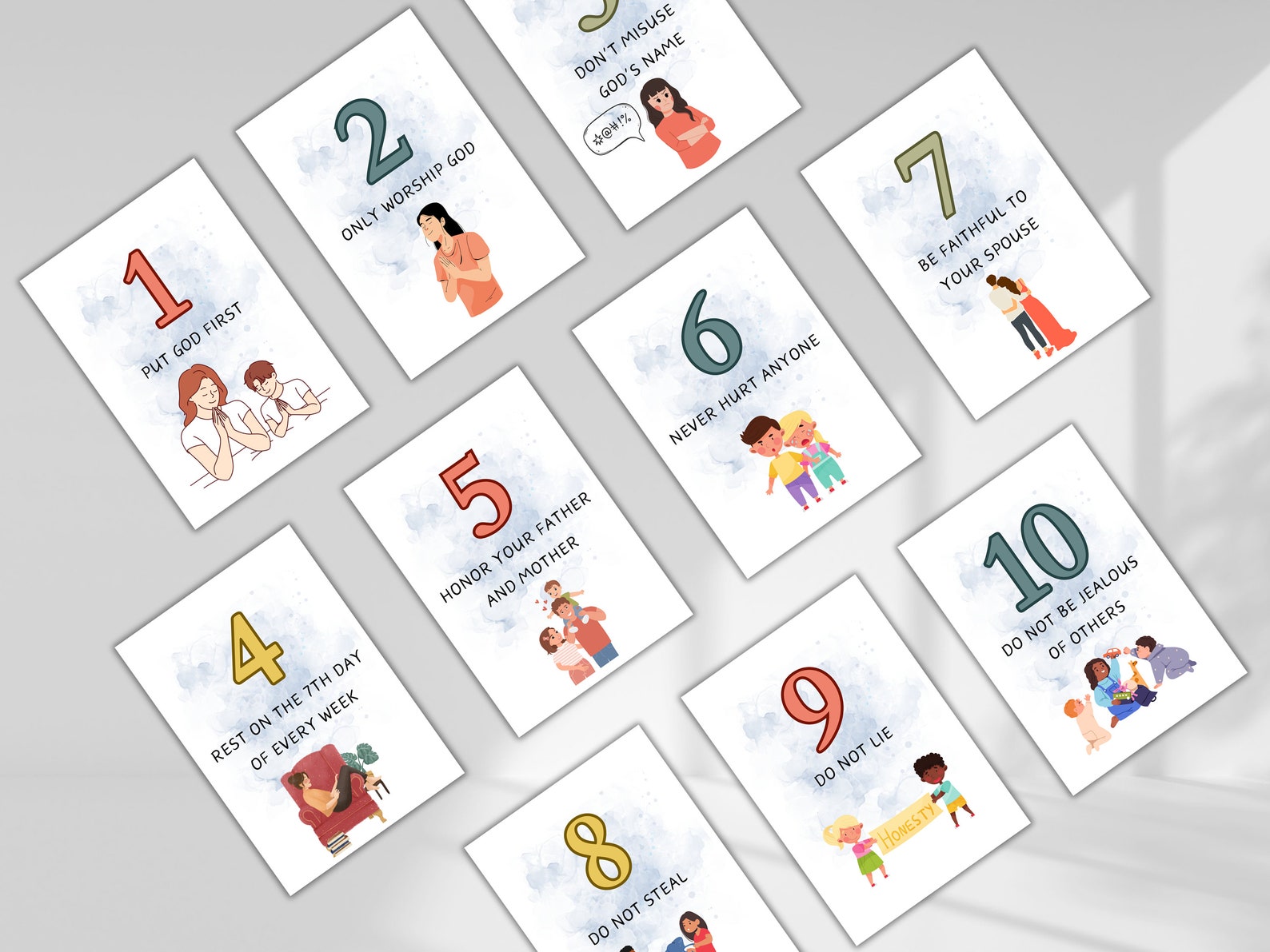 10 Commandments Cards Scripture Memory Cards for Kids Bible Study ...