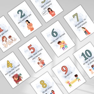 10 Commandments Cards Scripture Memory Cards for Kids Bible Study ...