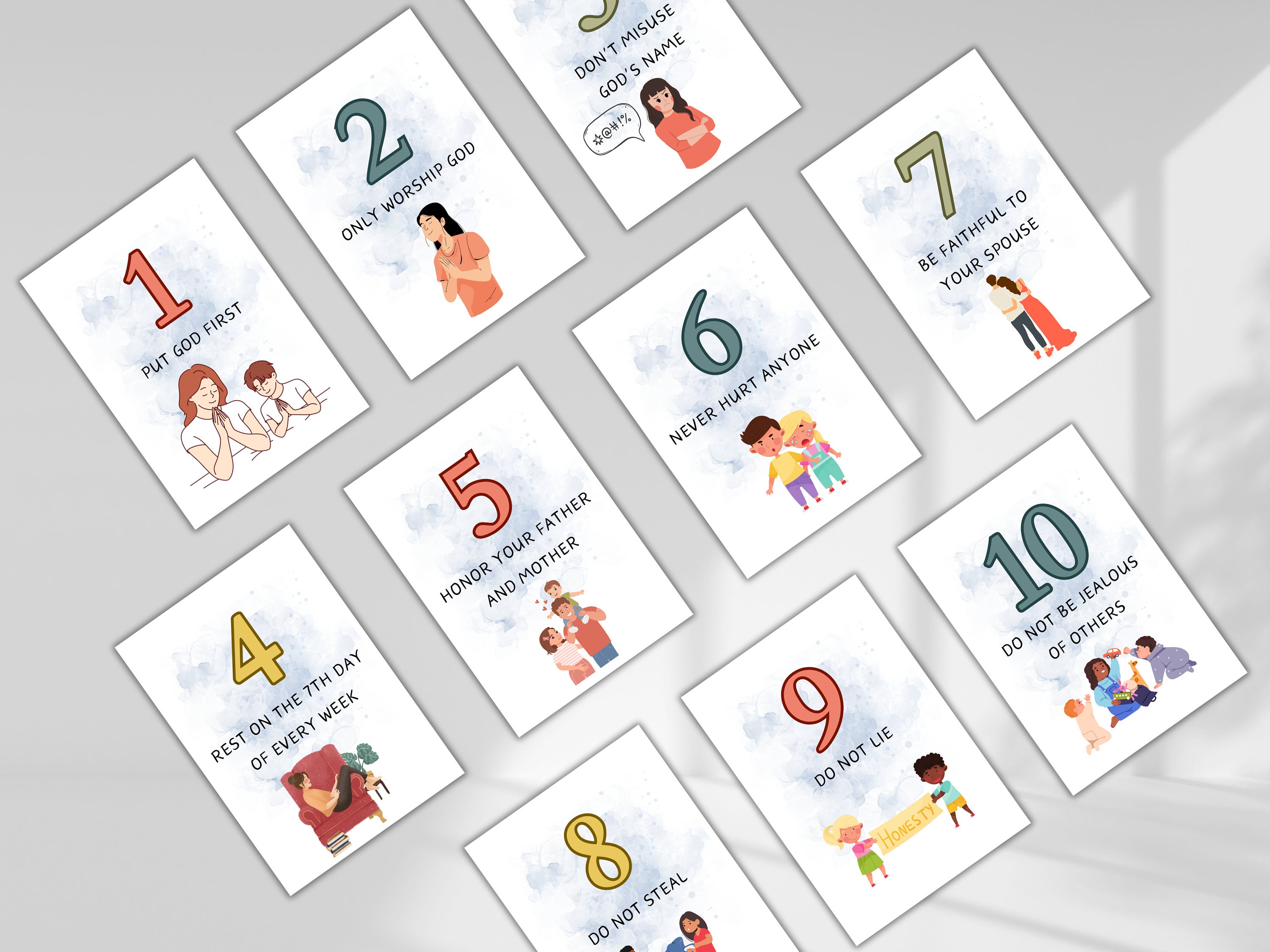 10 Commandments Cards Scripture Memory Cards for Kids Bible Study ...