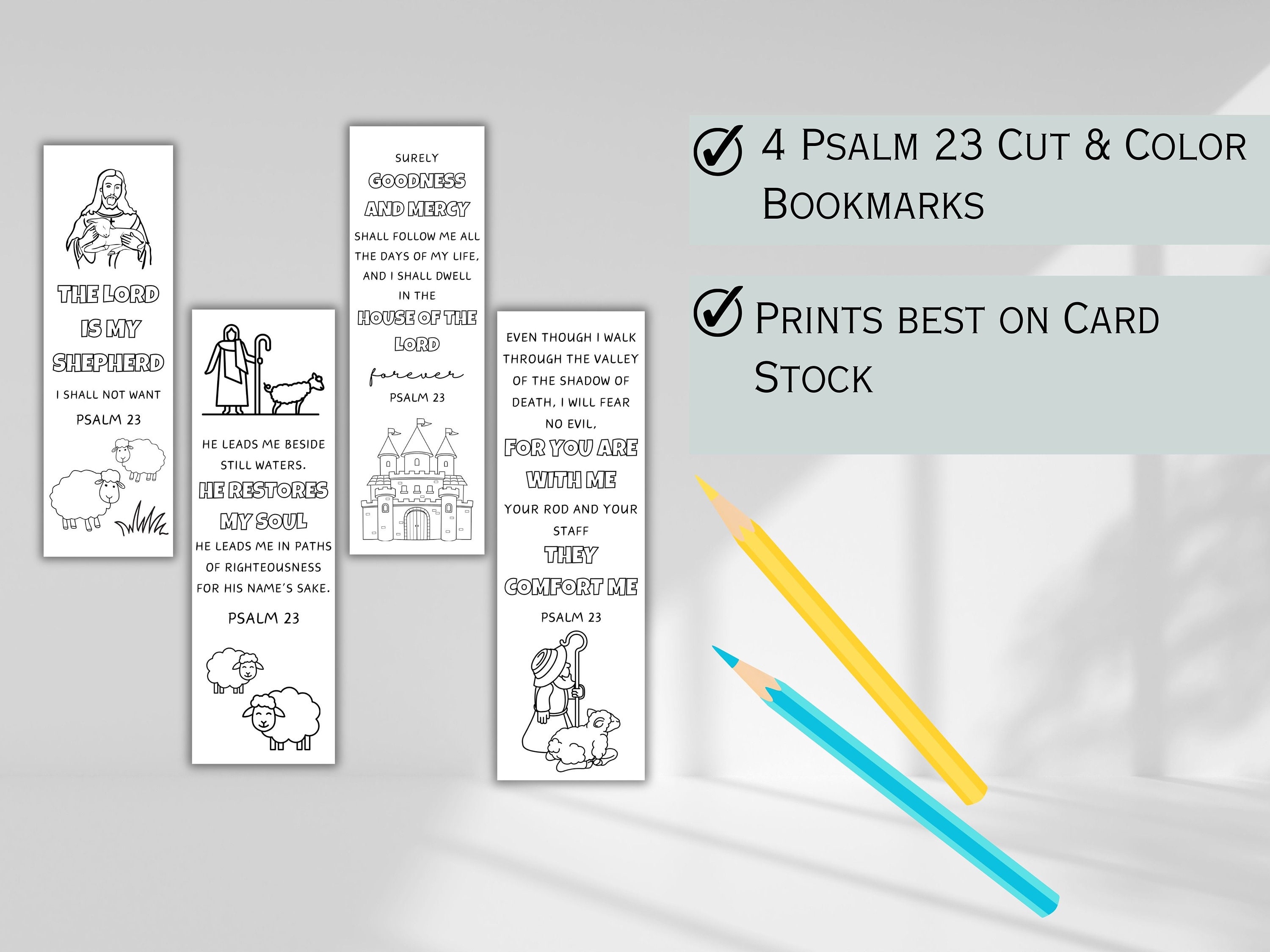 Psalm 23 Bible Verse Coloring Scripture Bookmarks Printable Sunday ...