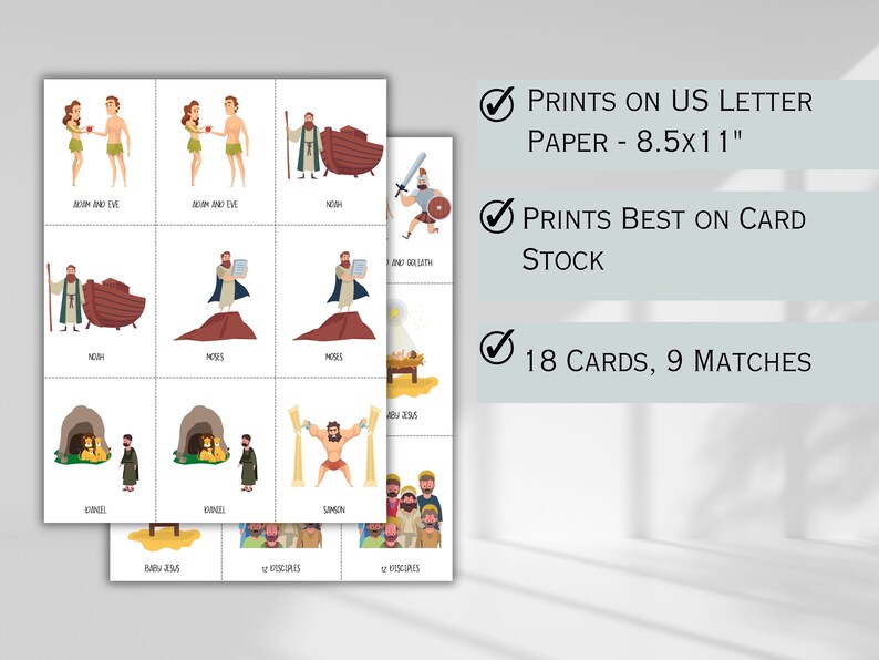 Kids Bible Character Matching Game | Christian Memory Matching Card ...