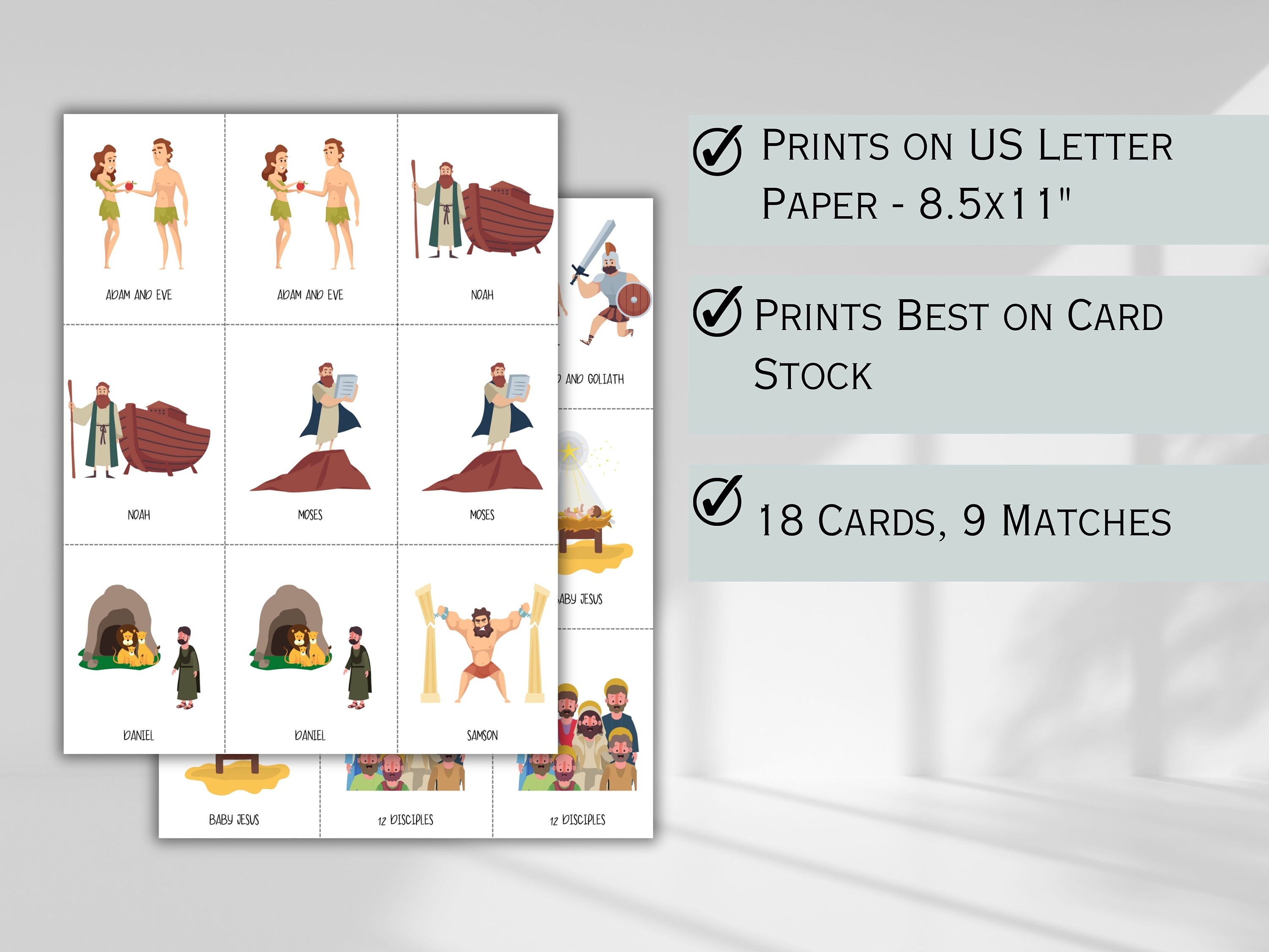 Kids Bible Character Matching Game | Christian Memory Matching Card ...