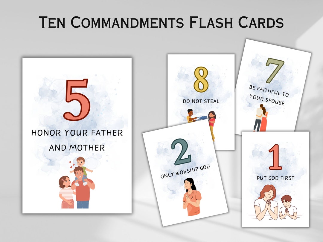 10 Commandments Cards Scripture Memory Cards for Kids Bible Study ...