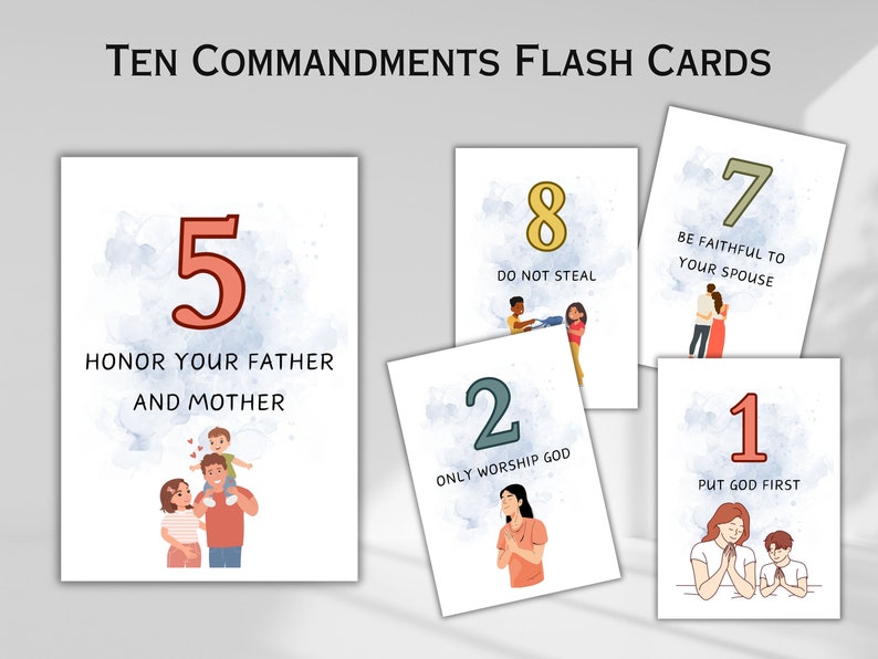 10 Commandments Cards Scripture Memory Cards for Kids Bible Study ...