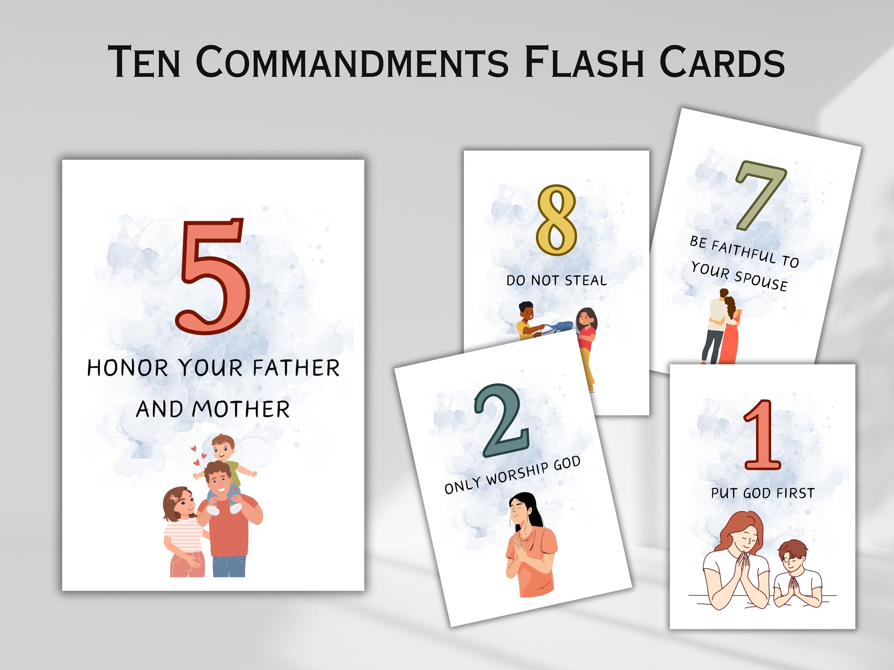10 Commandments Cards Scripture Memory Cards for Kids Bible Study ...