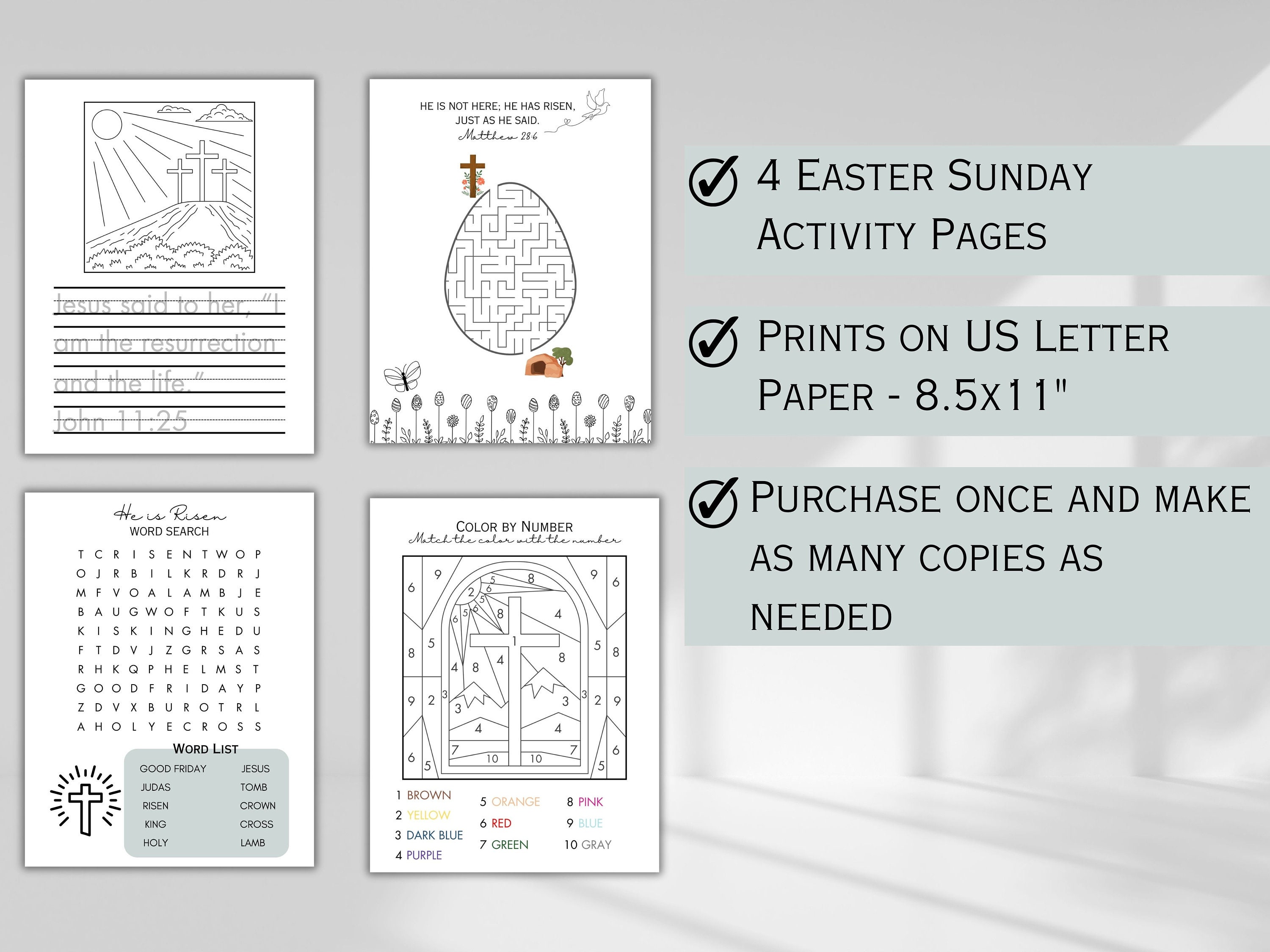 Christian Easter Activity Pages for Kids Sunday School Easter Sunday ...