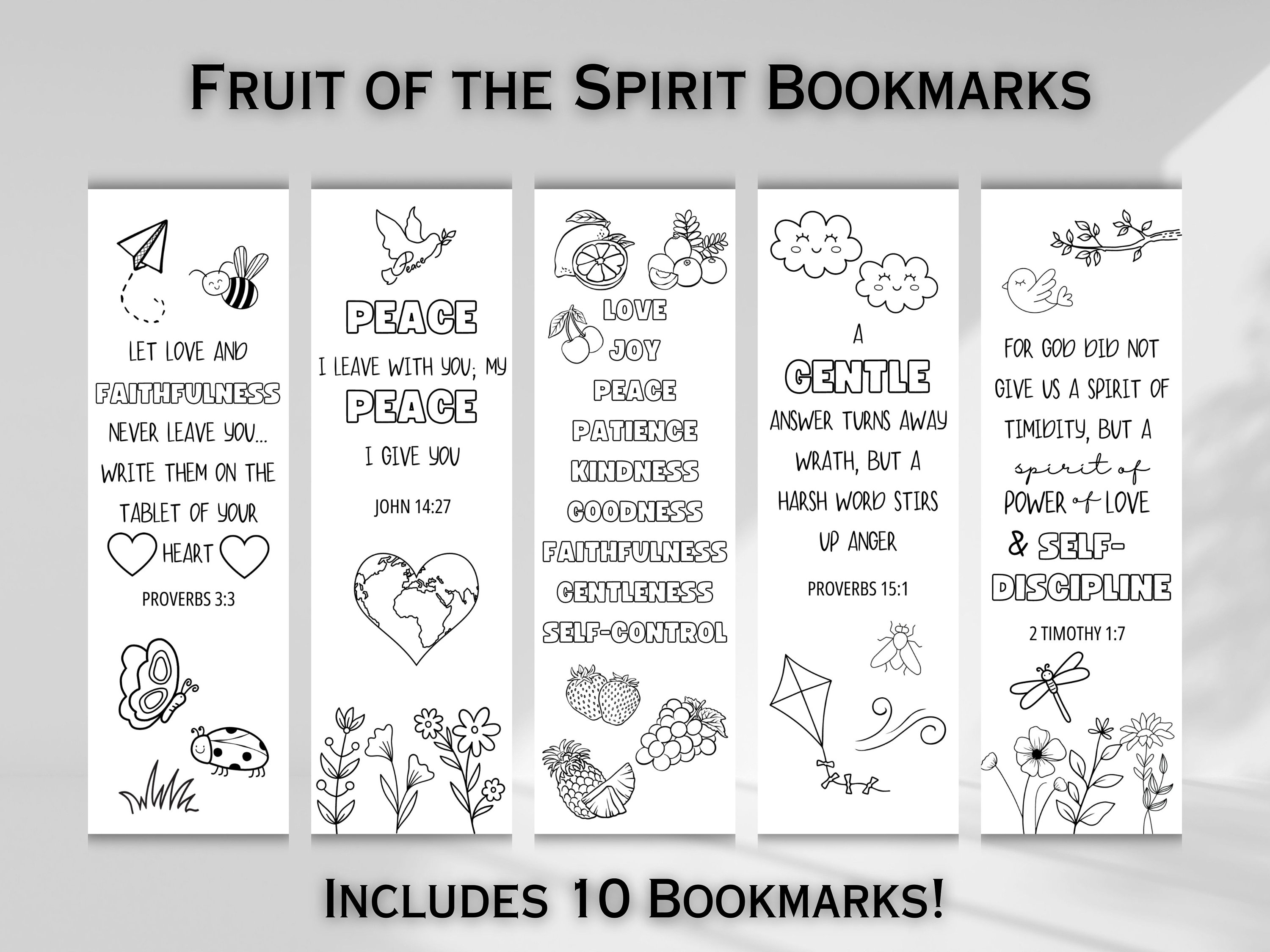 10 Fruit of the Spirit Coloring Bookmarks for Kids Printable Sunday ...